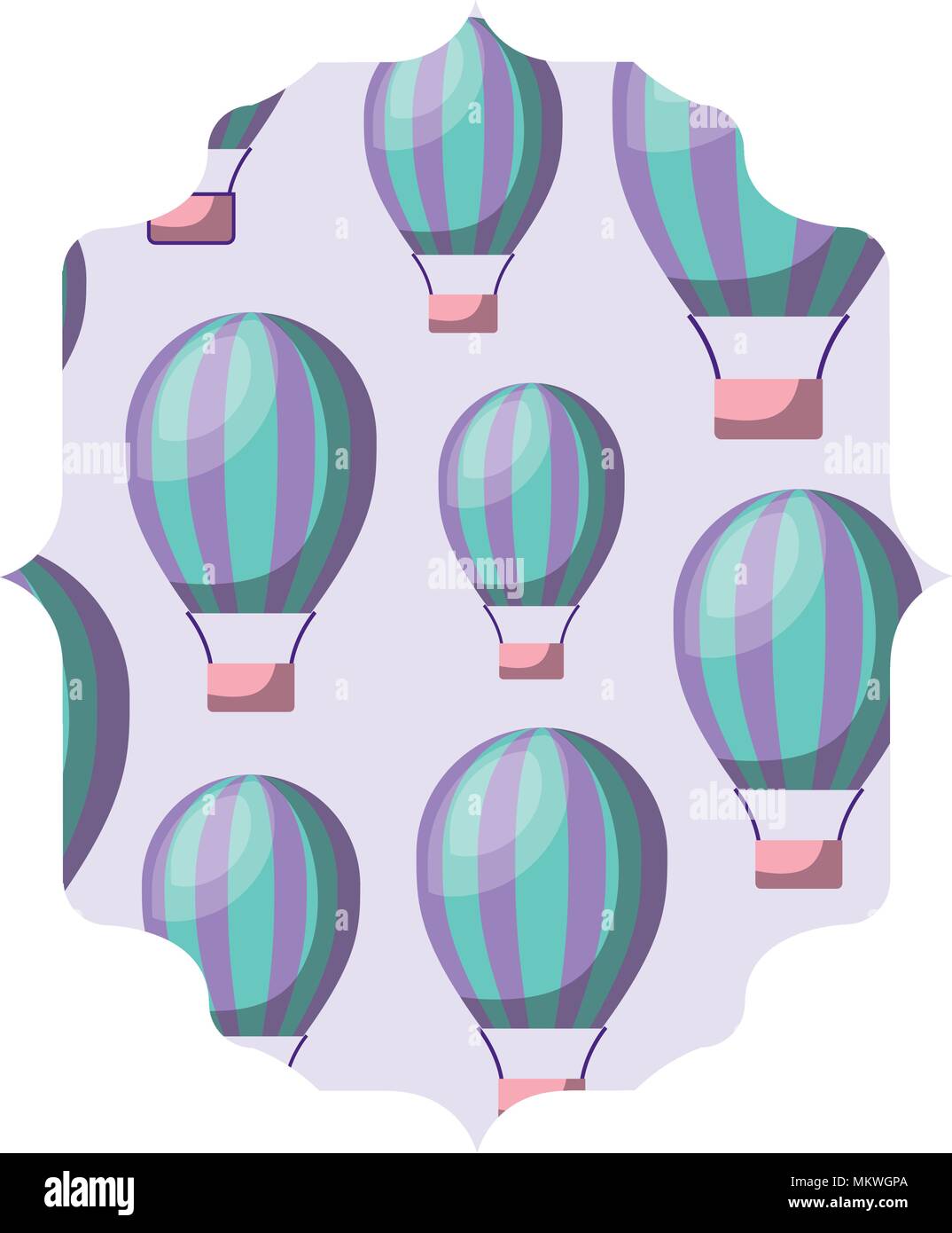 arabic frame with hot air balloons pattern over white background ...