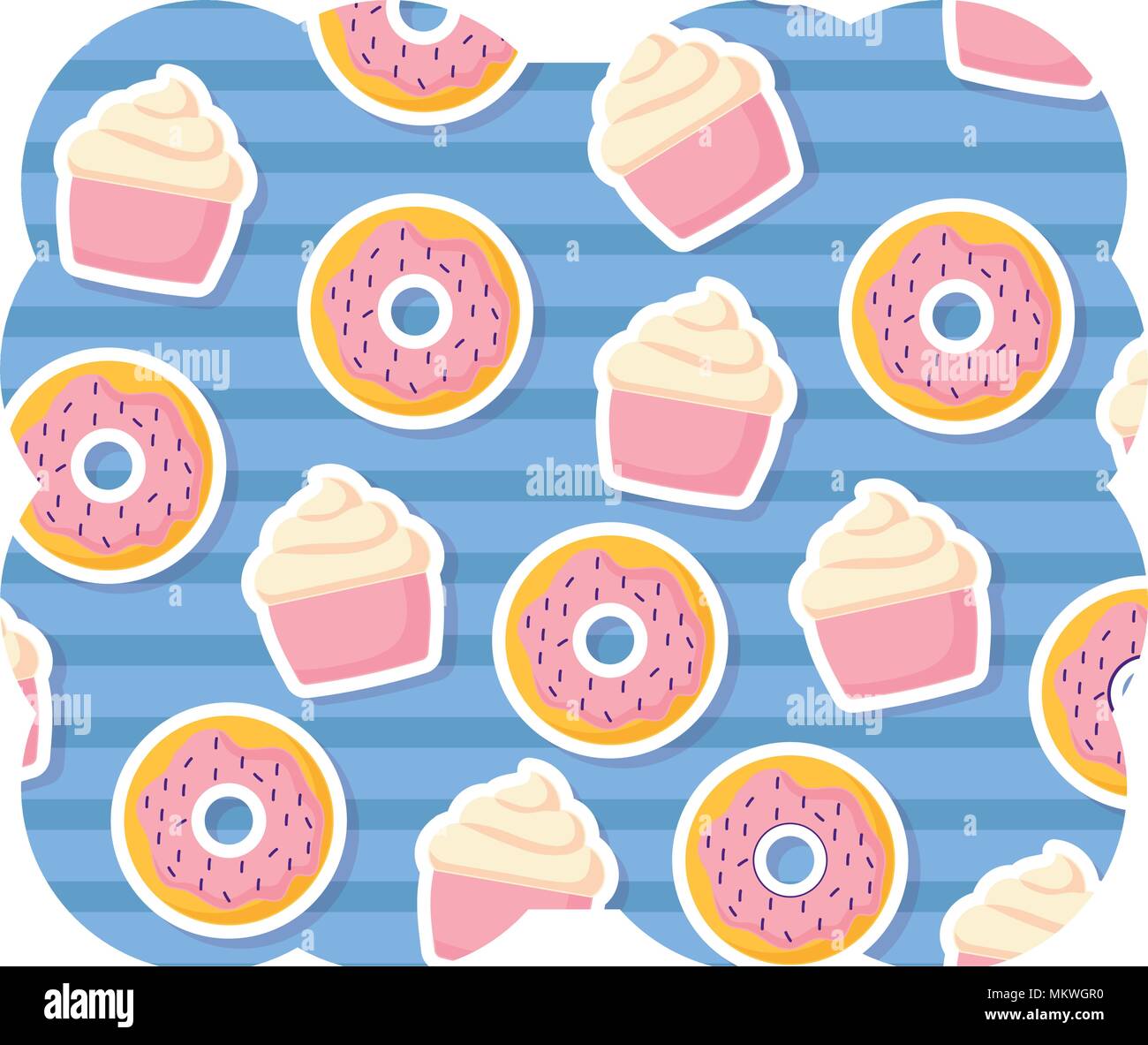 decorative frame with donuts pattern over white background, colorful ...