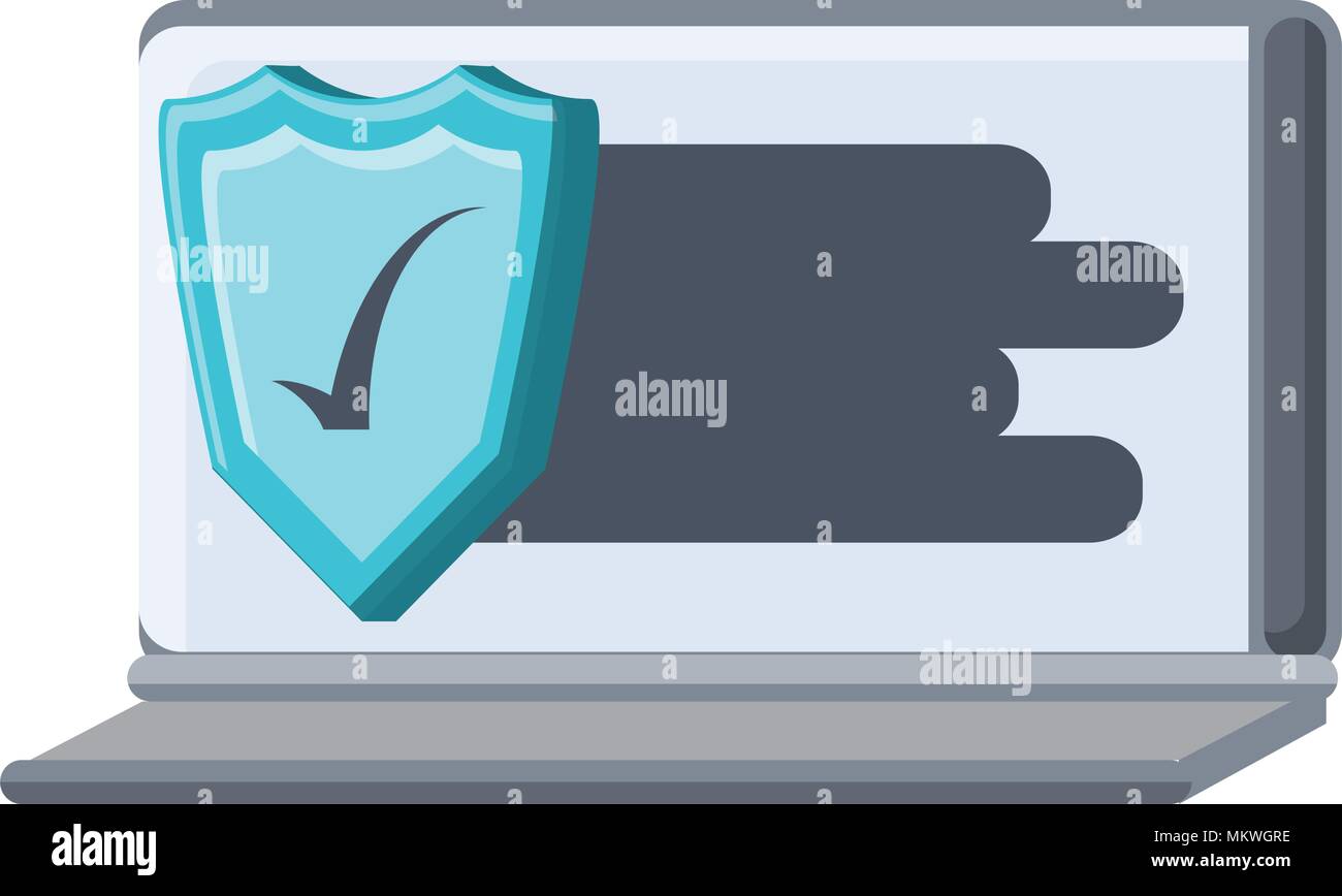 laptop computer with shield icon over white background, vector ...