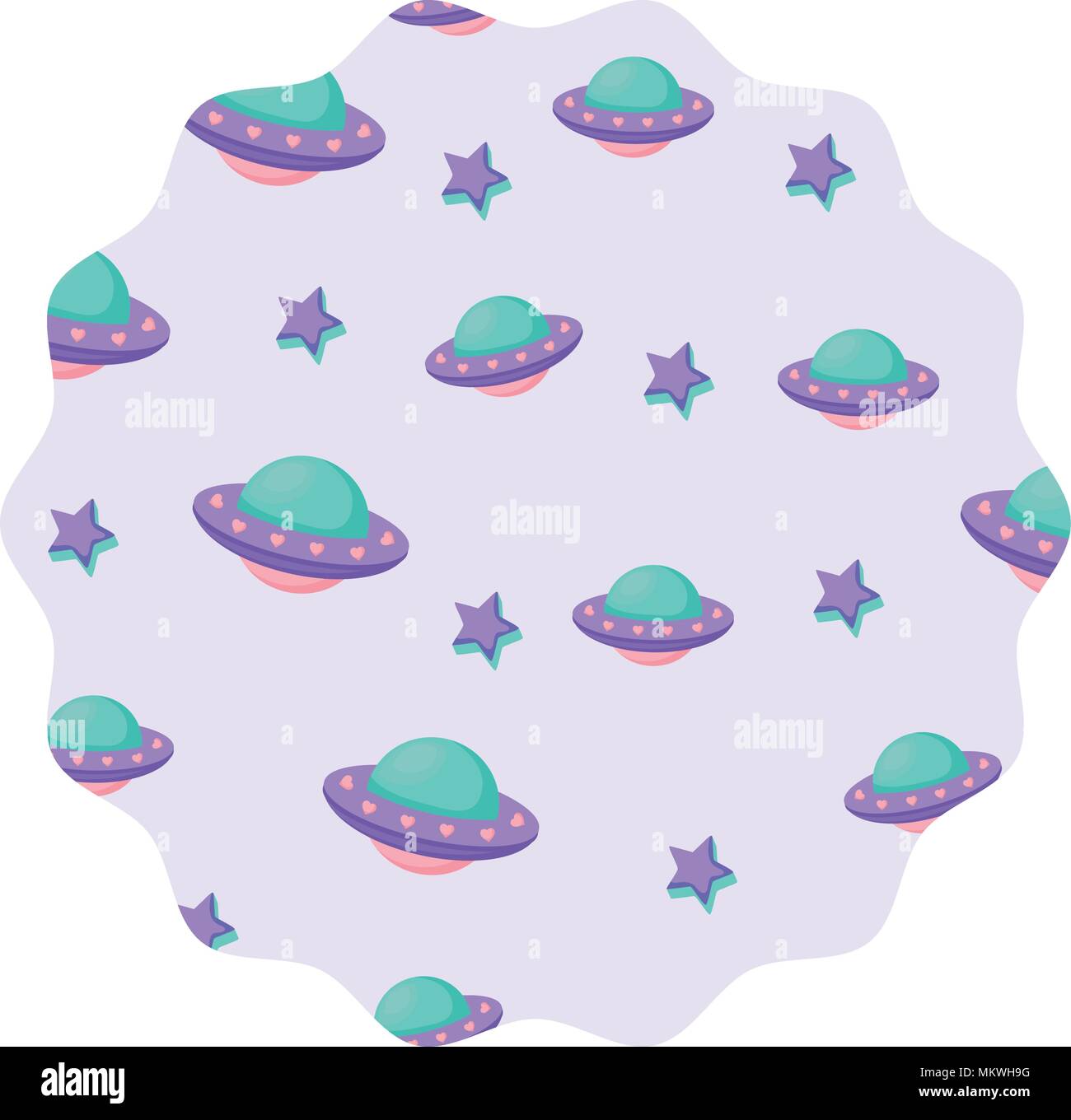 circular frame with ufo and stars pattern over white background, vector ...