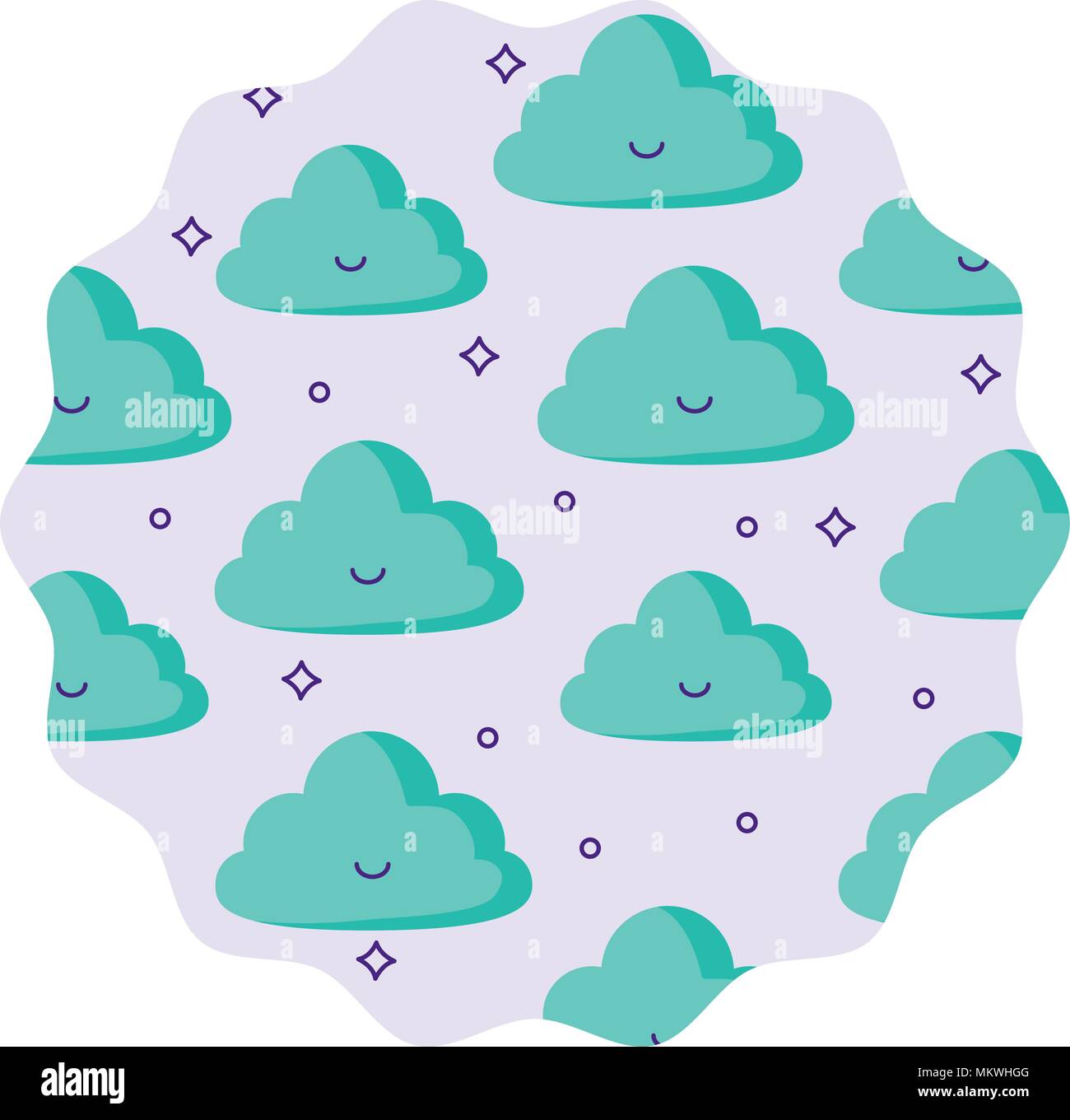 circular frame with clouds pattern over white background, colorful ...