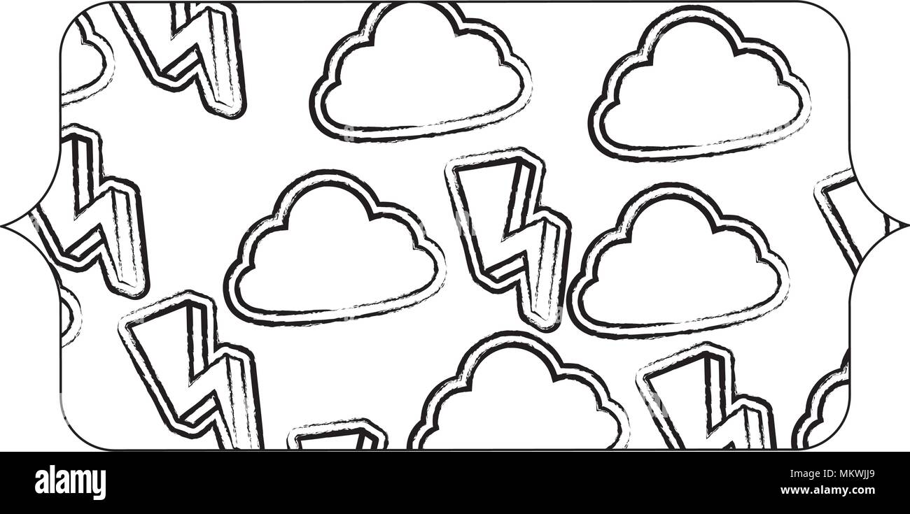 banner with clouds and lightning pattern over white background, vector ...