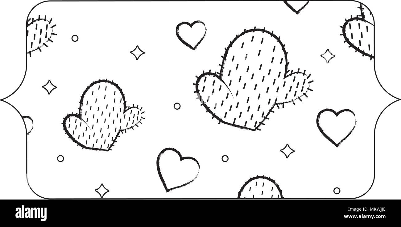 banner with cactus and hearts pattern over white background, vector ...