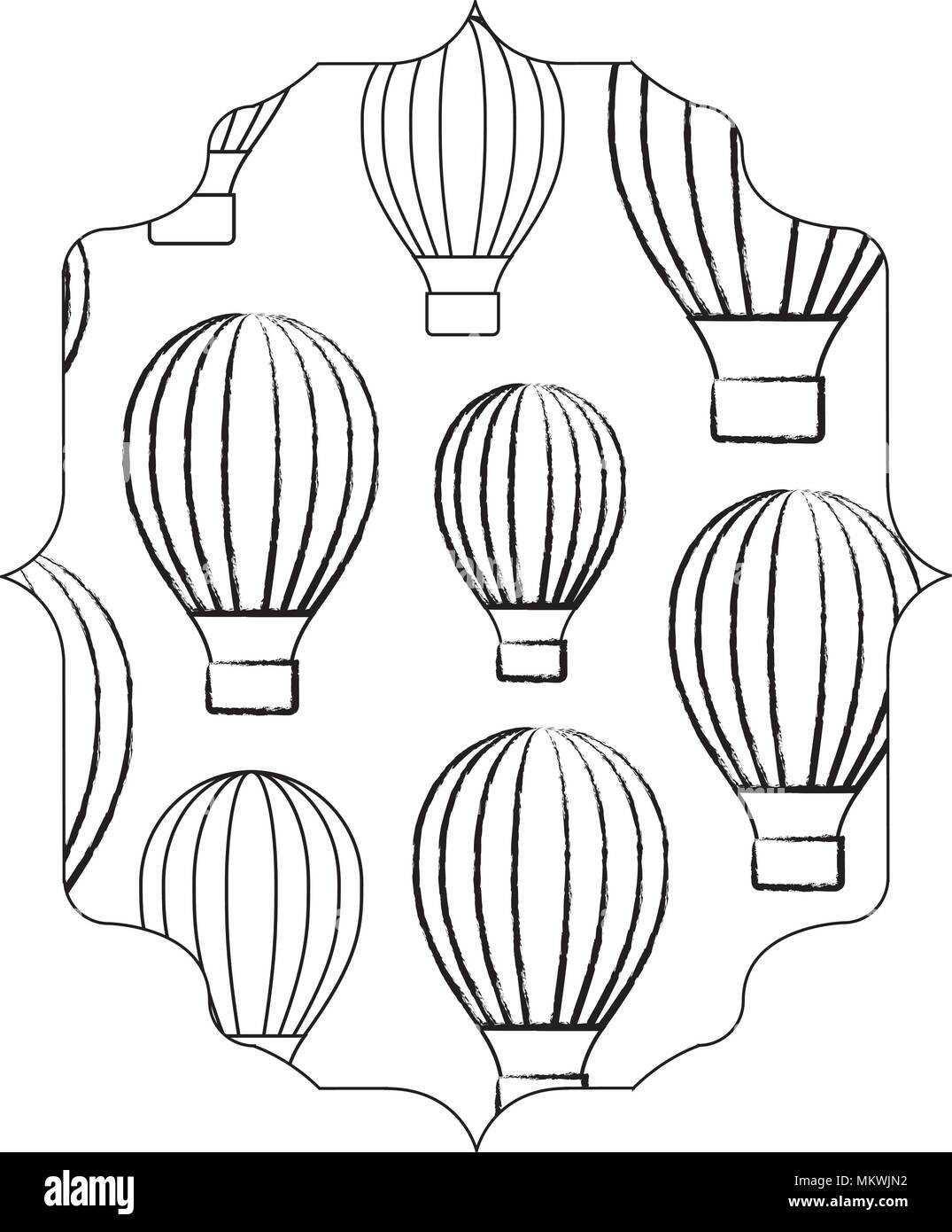 arabic frame with hot air balloons pattern over white background ...