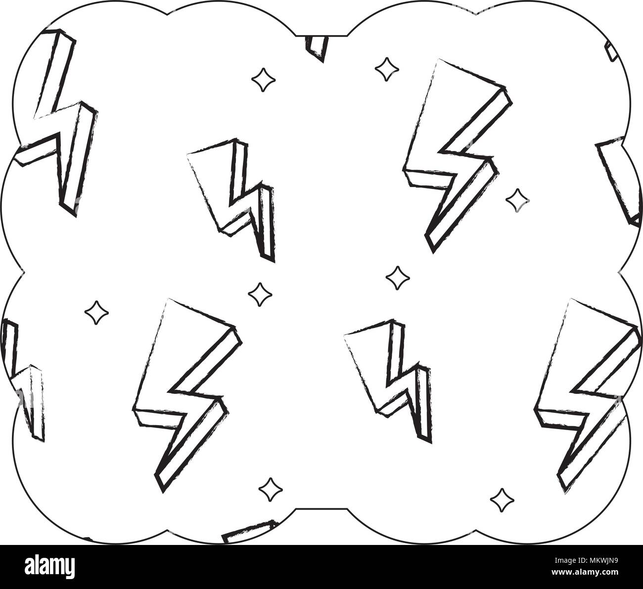 decorative frame with lightning pattern over white background, sketch ...