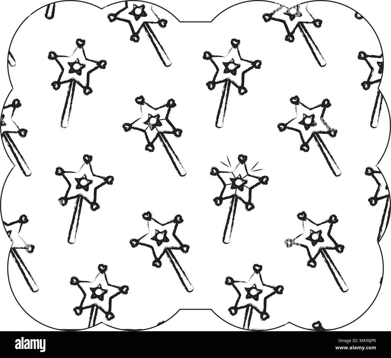 decorative frame with magic wand pattern over white background, vector ...