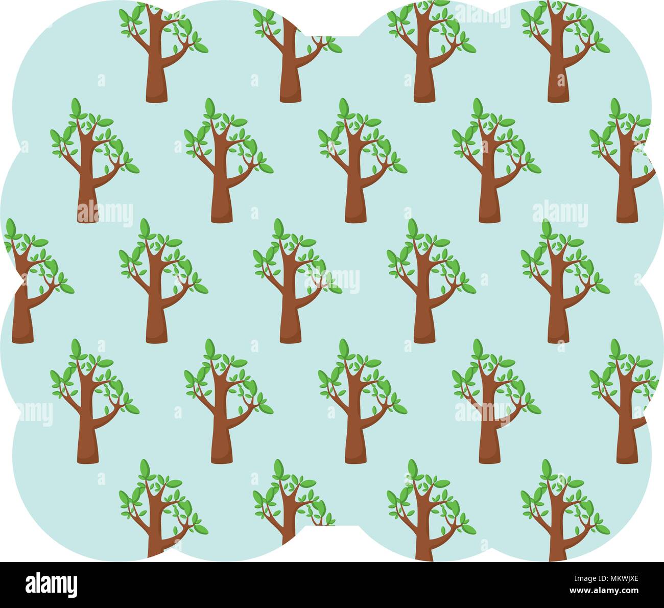 decorative frame with trees design over white background, colorful ...