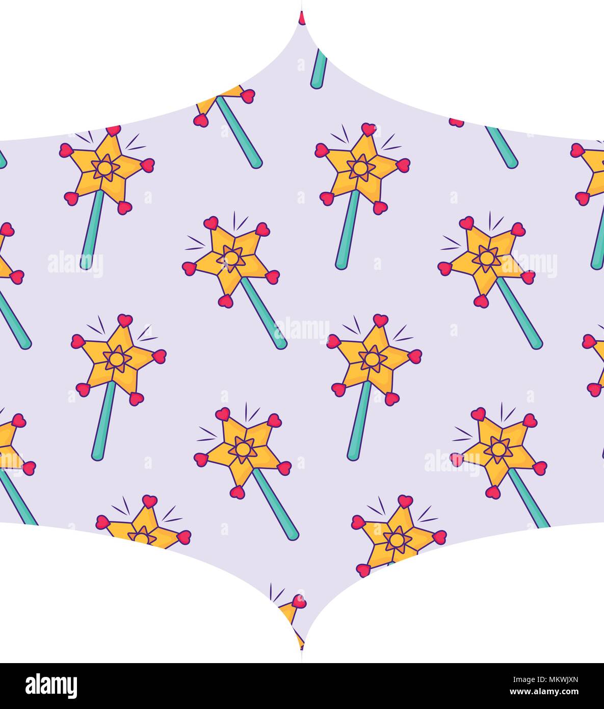 decorative frame with magic wand pattern over white background, vector ...