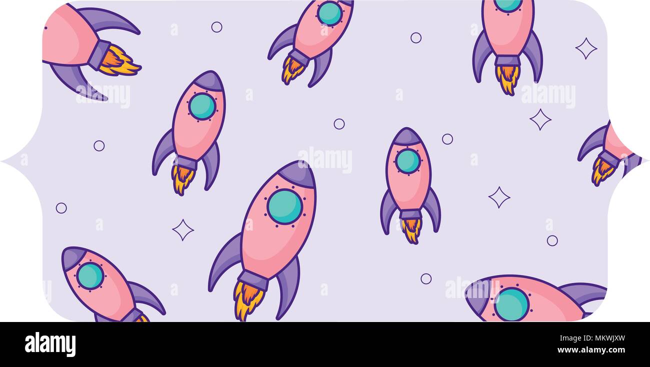 decorative banner with space rockets pattern over white background ...
