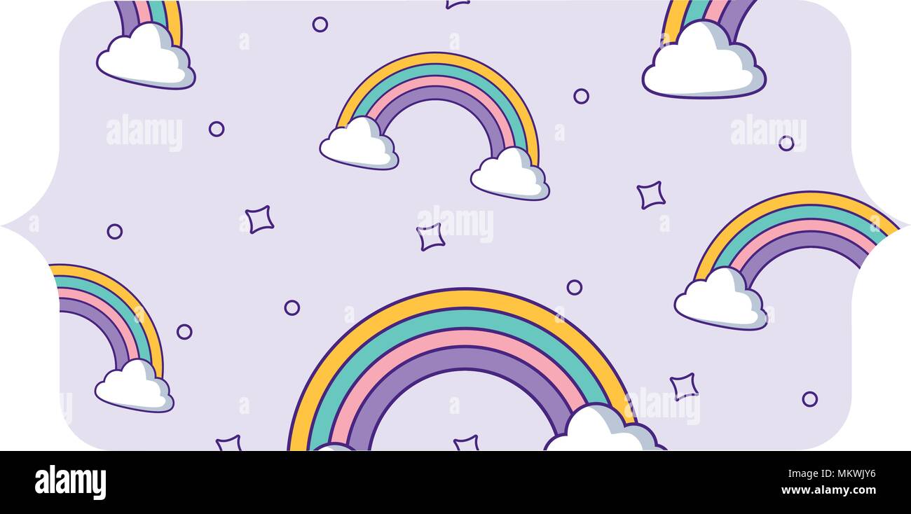 banner with rainbow and clouds pattern over white background, vector ...