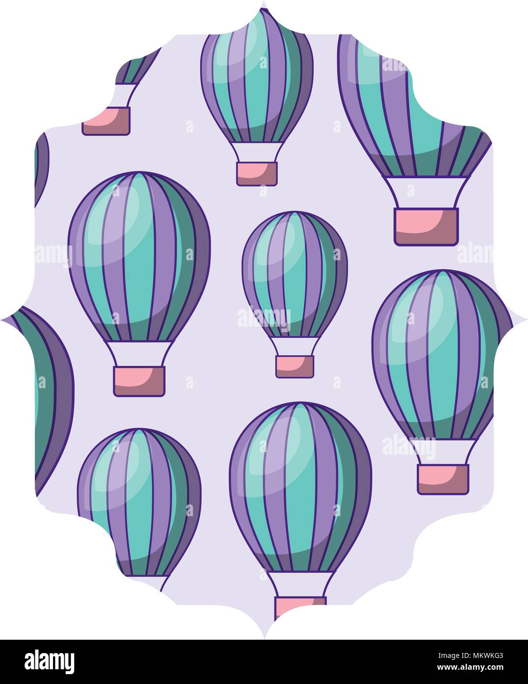 arabic frame with hot air balloons pattern over white background ...
