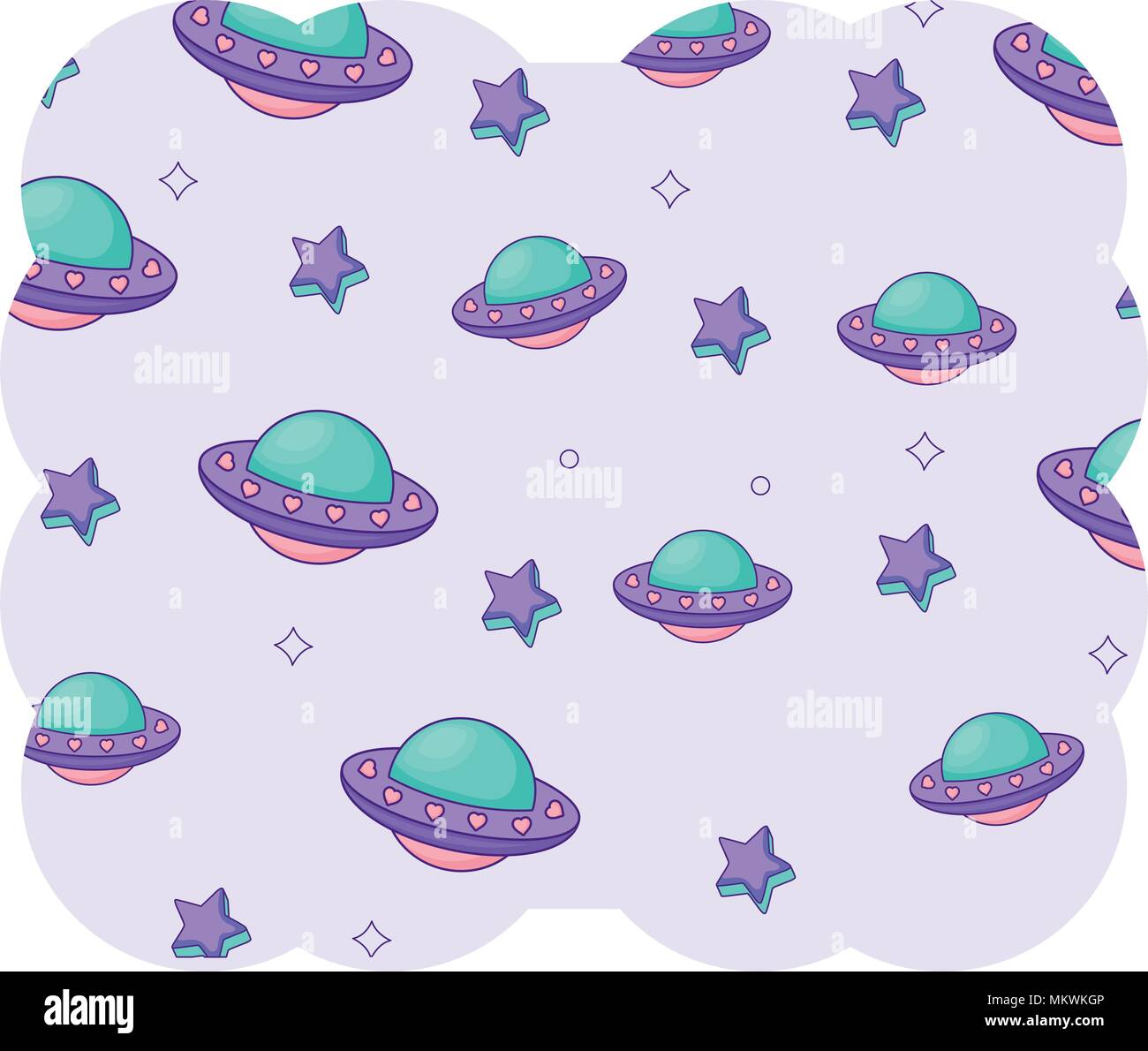 decorative frame with ufo and stars pattern over white background ...