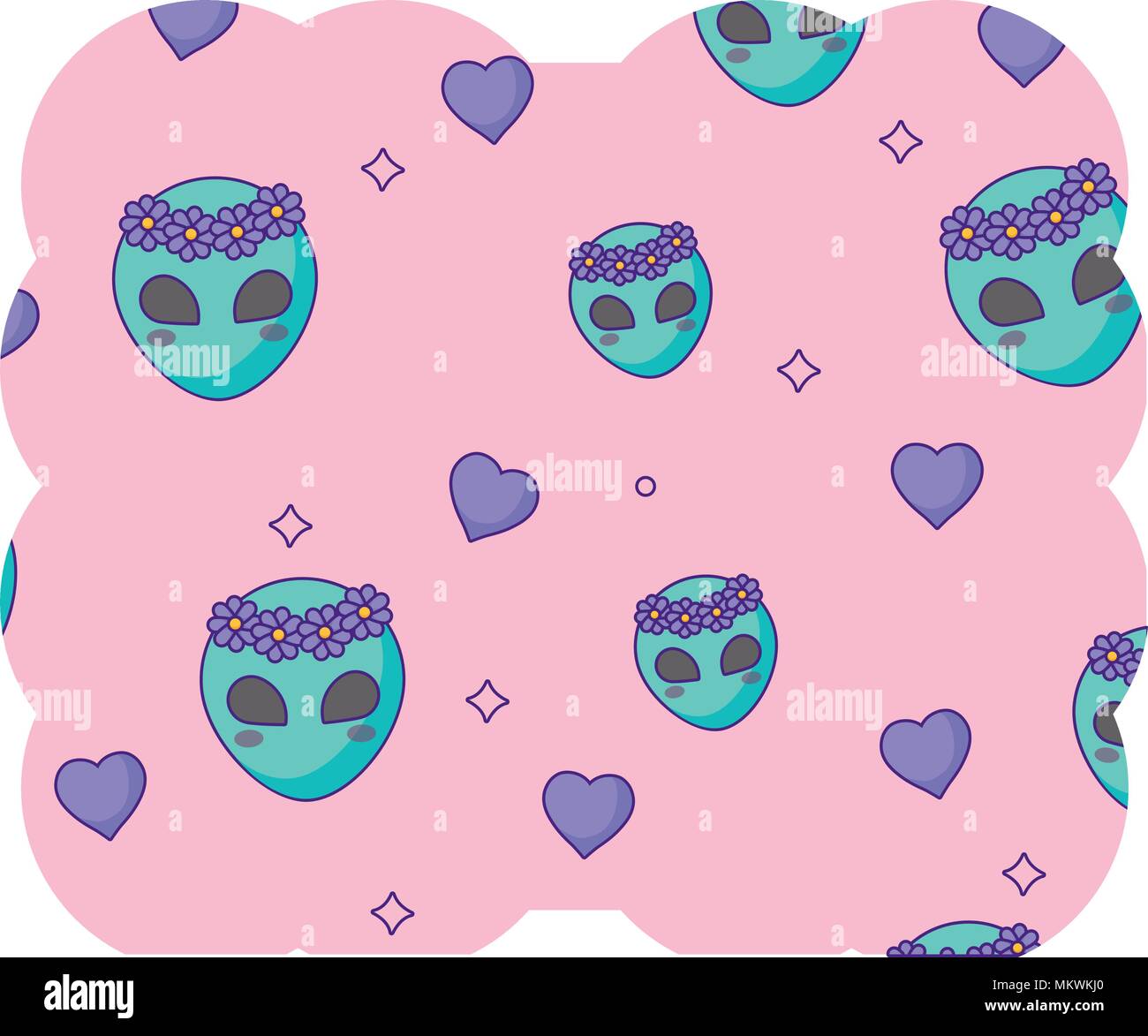 decorative frame with alien and hearts pattern over white background ...