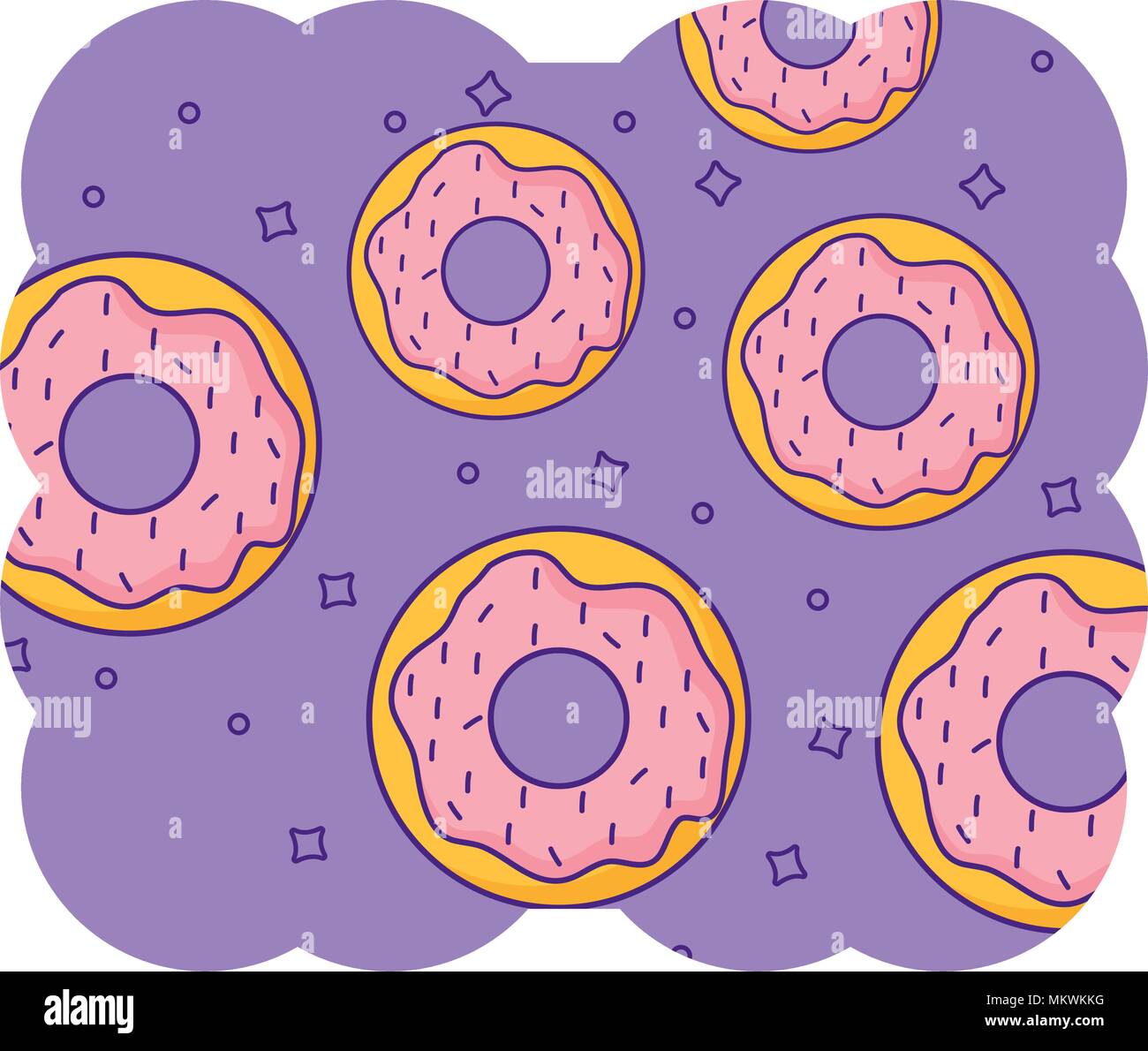 decorative frame with donuts pattern over white background, colorful ...
