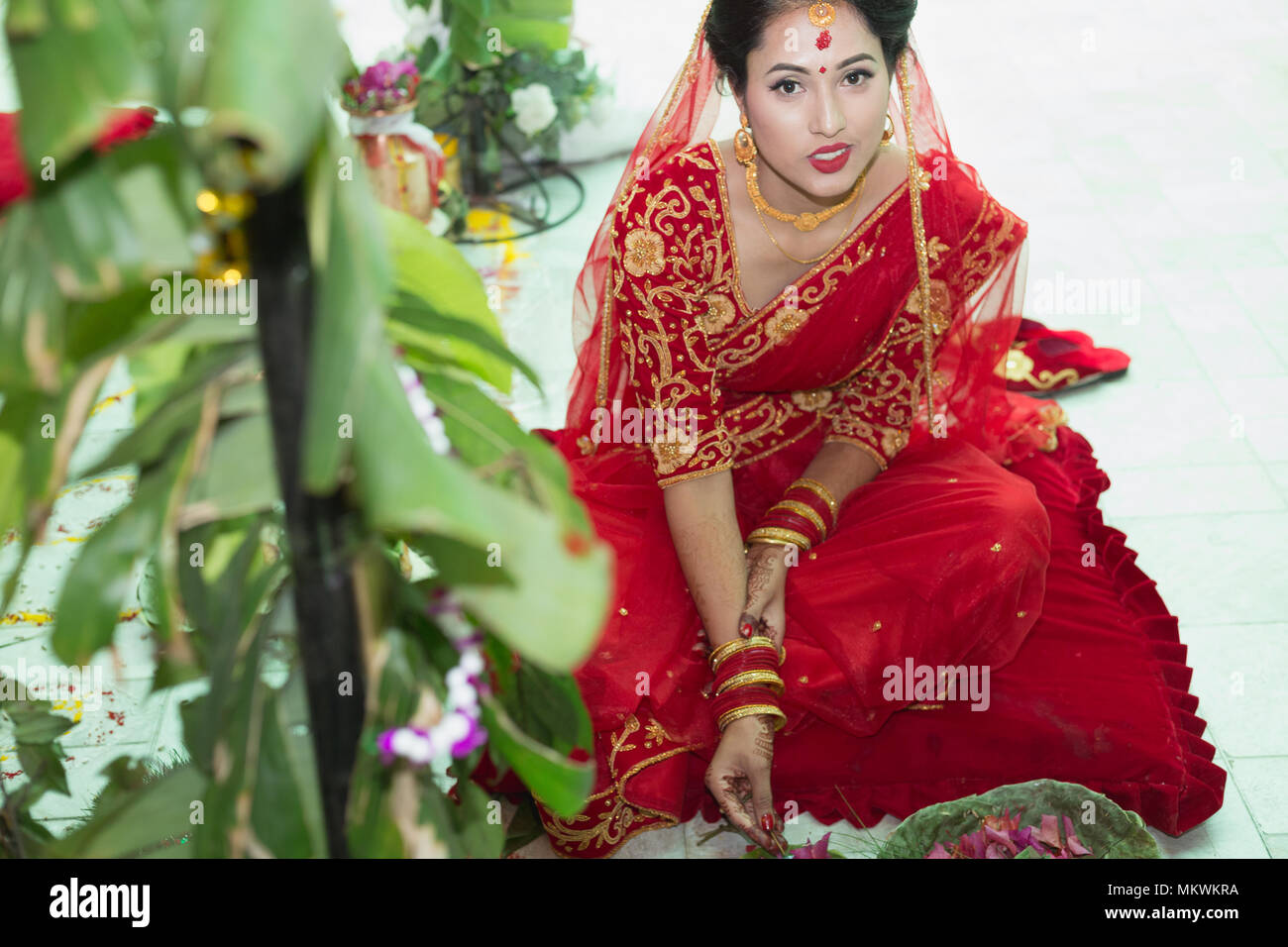 Beautiful Nepali Bride with wedding dress and make up at the wedding ...