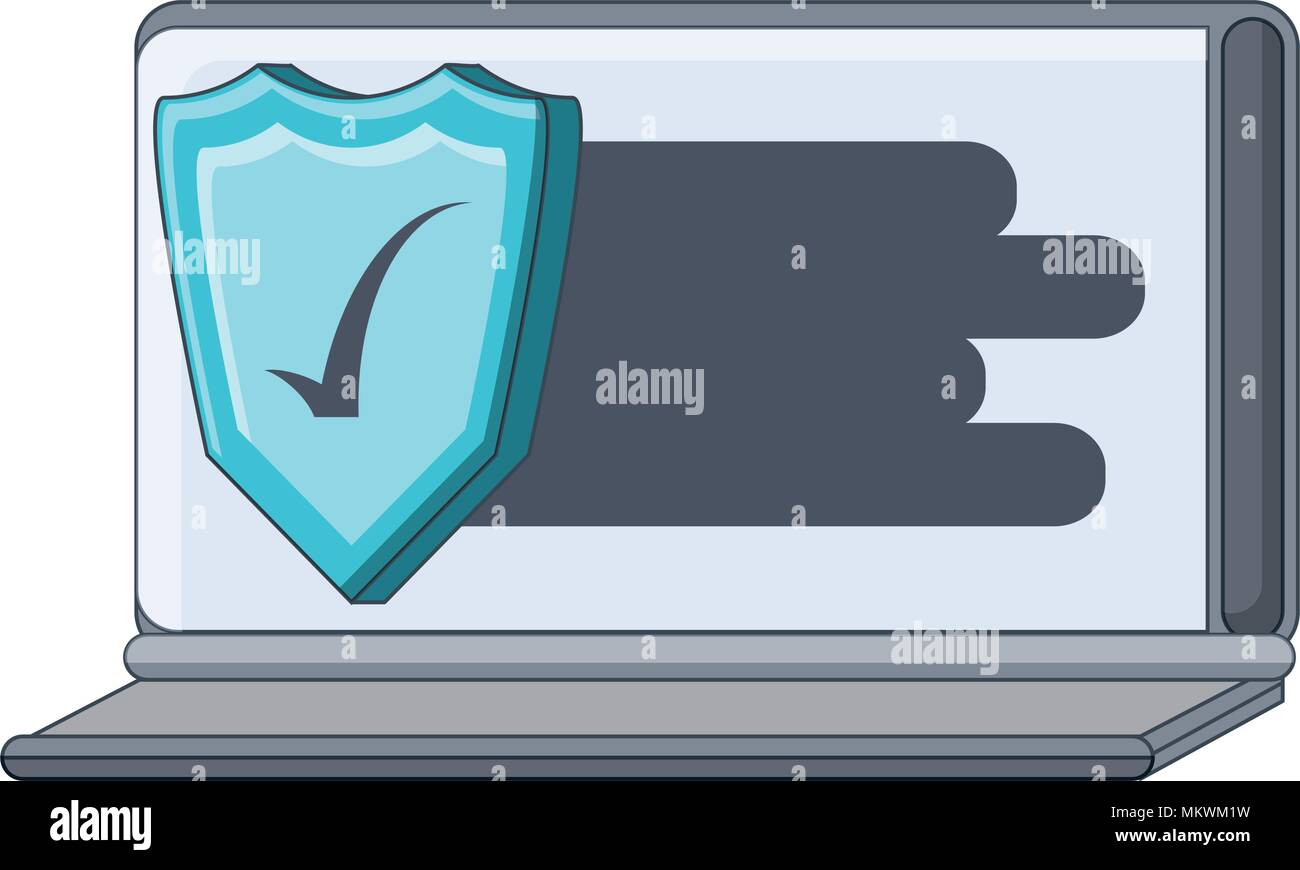 laptop computer with shield icon over white background, vector ...