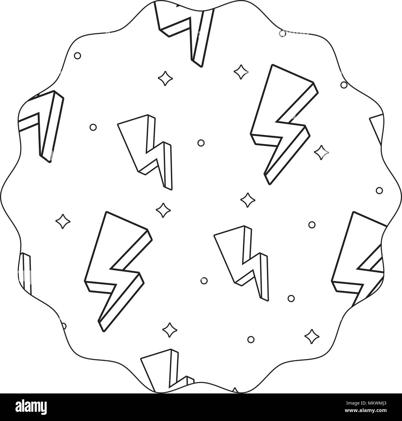 decorative circular frame with lightning pattern over white background ...