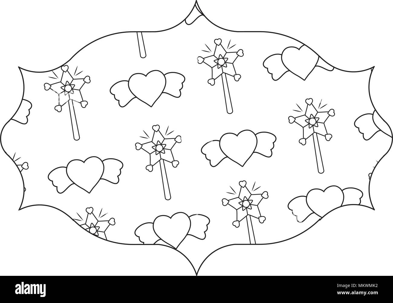 arabic frame with magic wand and hearts pattern, vector illustration ...