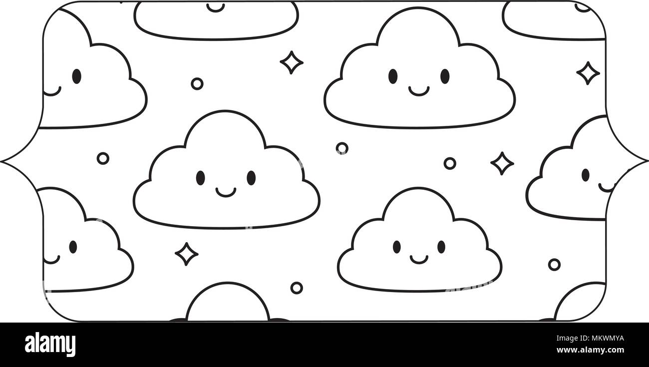 decorative banner with kawaii clouds pattern over white background ...