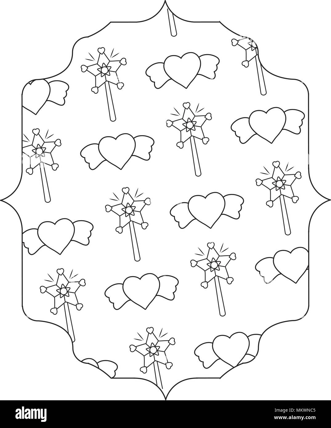 arabic frame with magic wand and hearts pattern, vector illustration ...