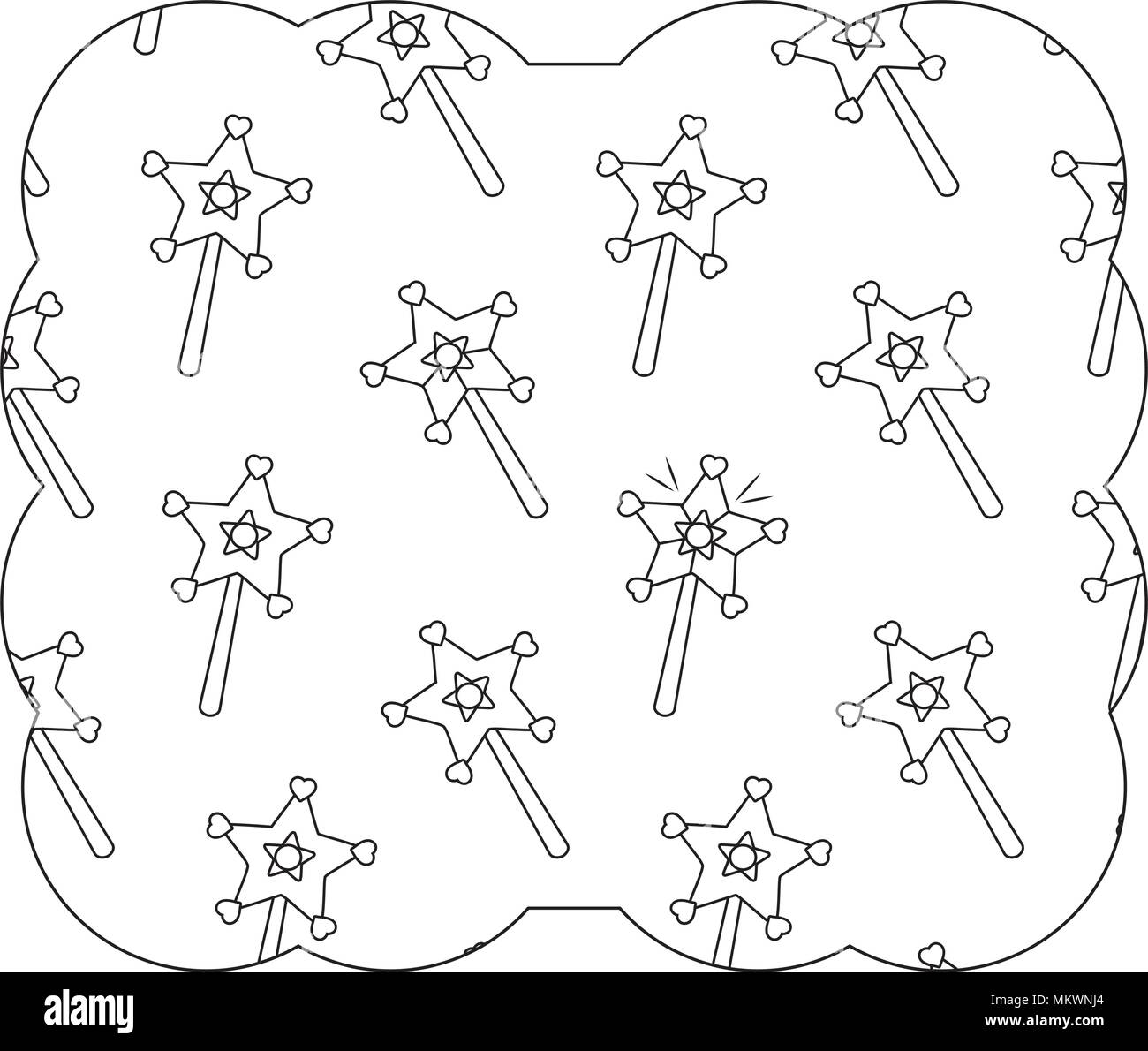 decorative frame with magic wand pattern over white background, vector ...