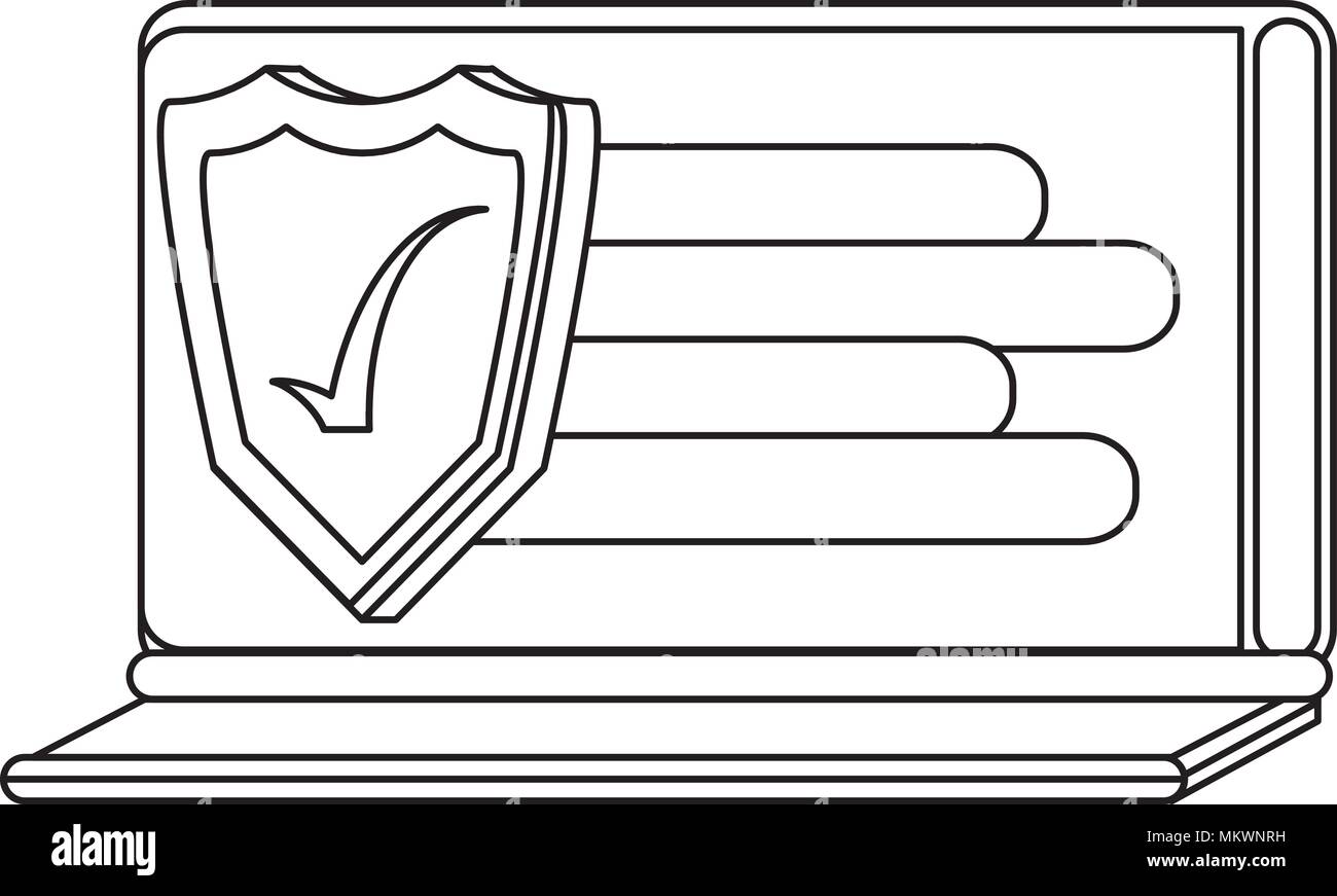 laptop computer with shield icon over white background, vector ...