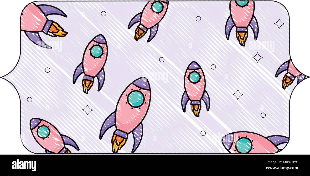 decorative banner with space rockets pattern over white background ...