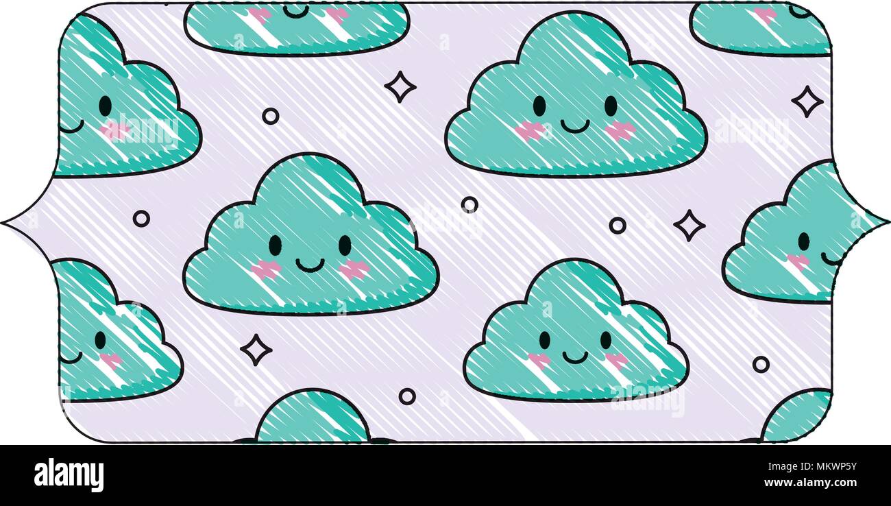 decorative banner with kawaii clouds pattern over white background ...