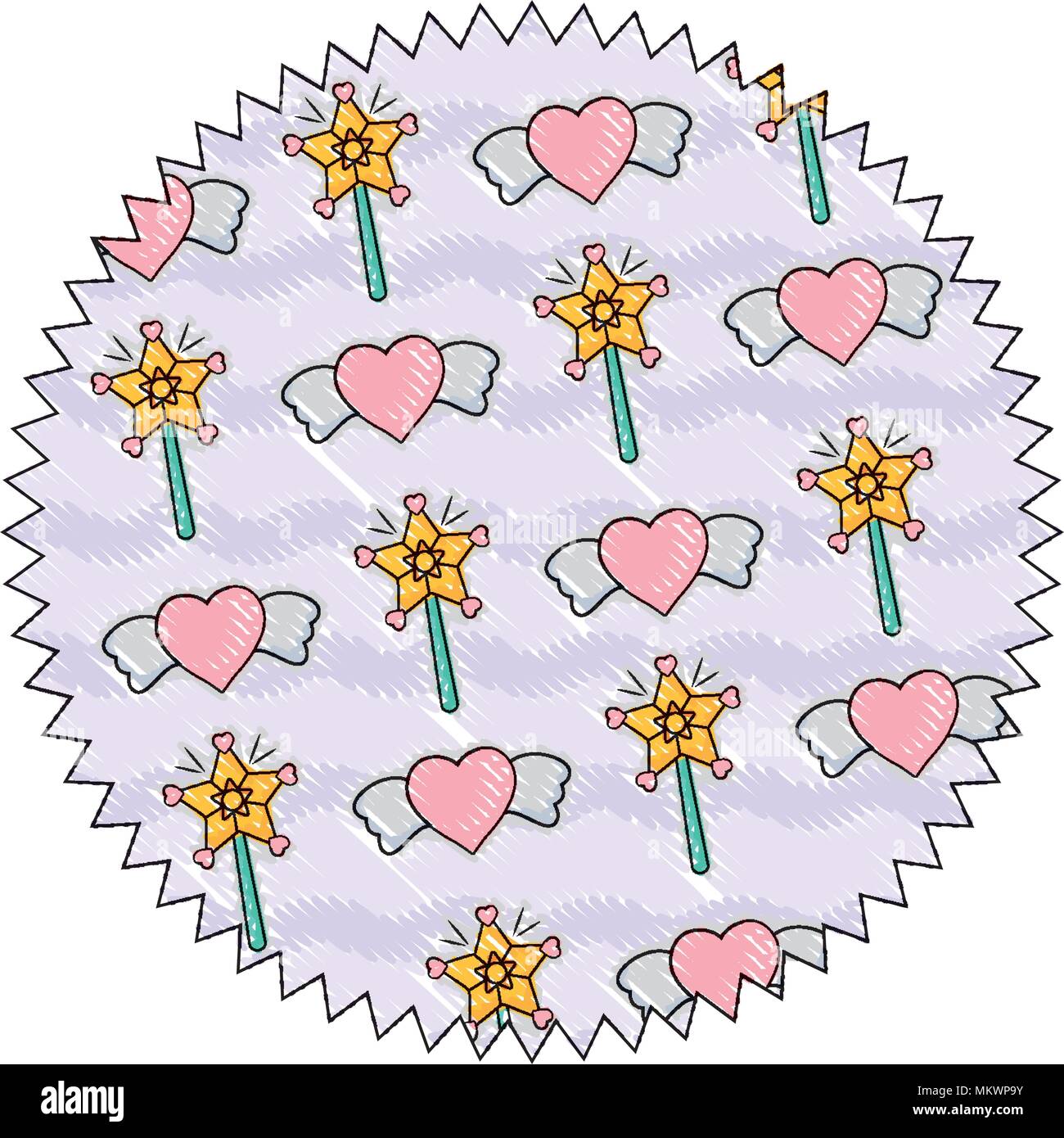 seal stamp with magic wand and hearts pattern, colorful design. vector ...
