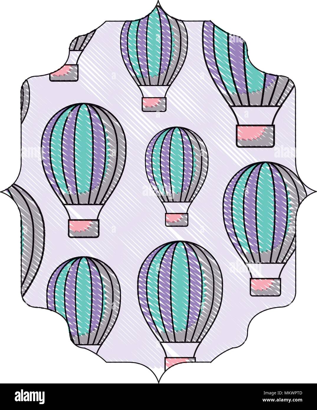 arabic frame with hot air balloons pattern over white background ...