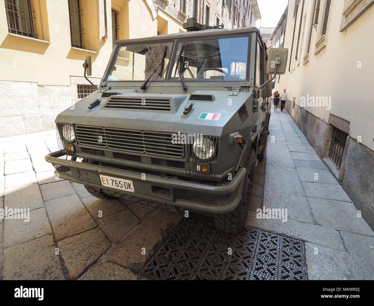 MILAN, ITALY - CIRCA APRIL 2018: military vehicle in the city centre ...
