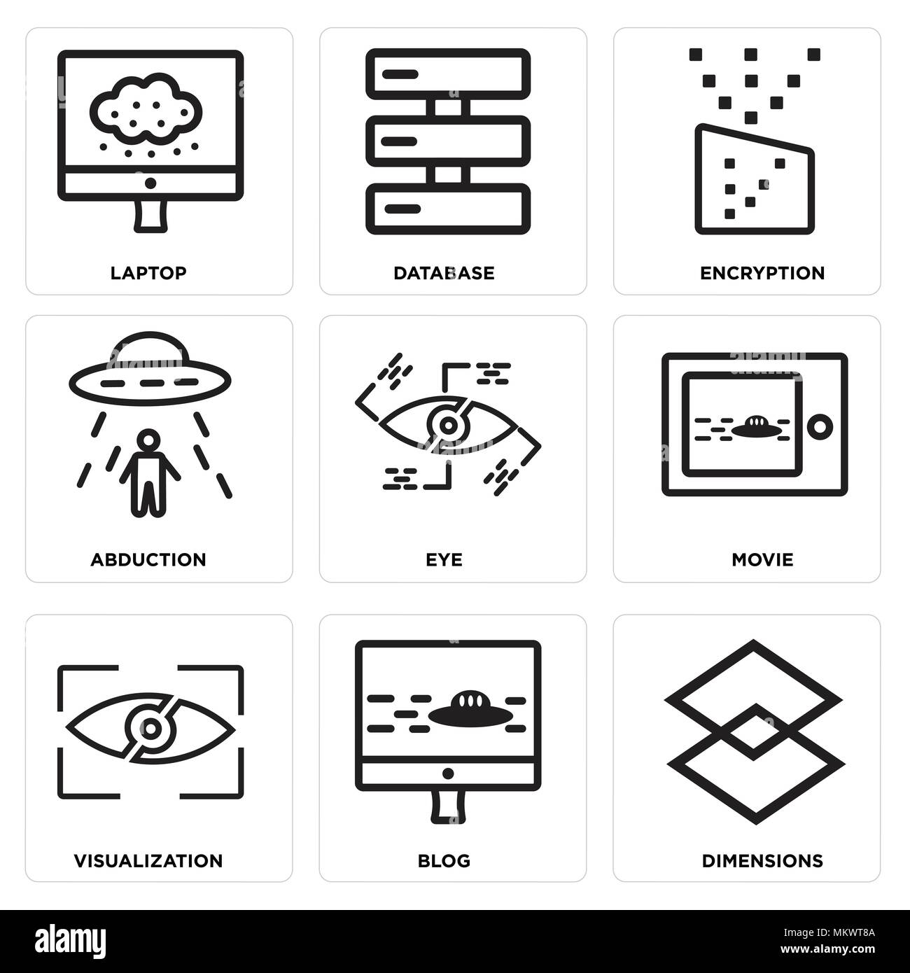 Set Of 9 Simple Editable Icons Such As Dimensions Blog Visualization Movie Eye Abduction