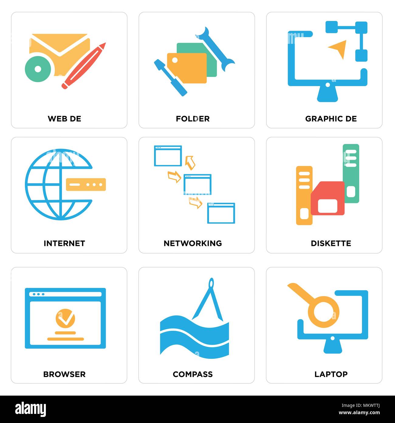 Set Of 9 simple editable icons such as Laptop, Compass, Browser ...