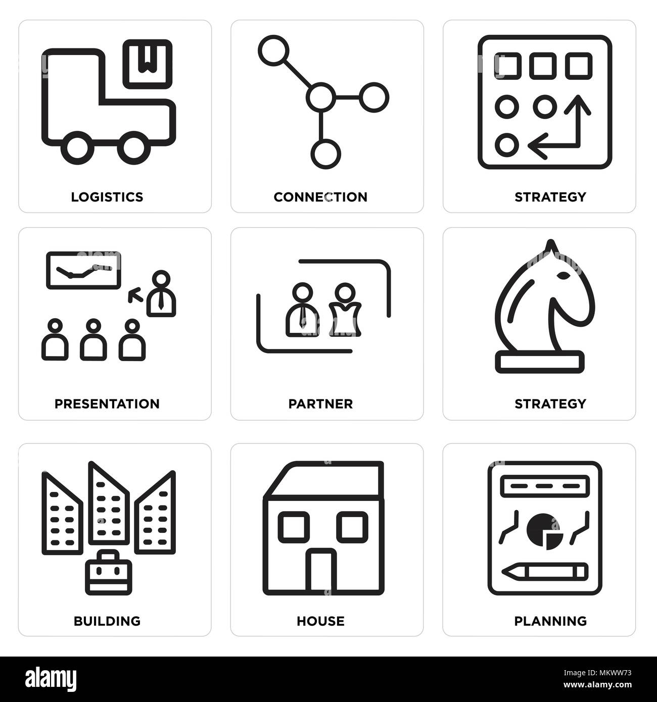 Set Of 9 simple editable icons such as Planning, House, Building ...
