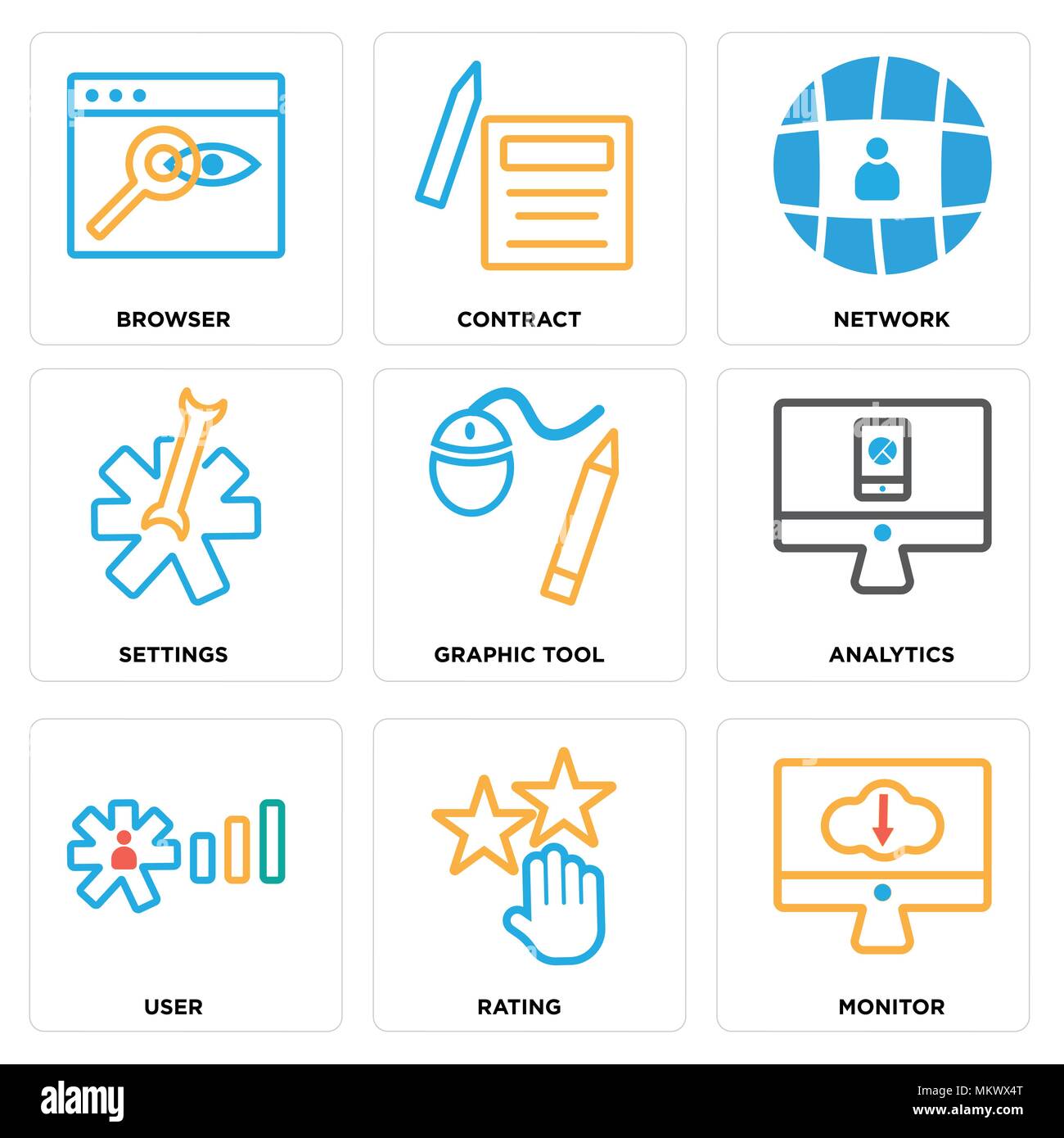 Set Of 9 Simple Editable Icons Such As Monitor Rating User Analytics