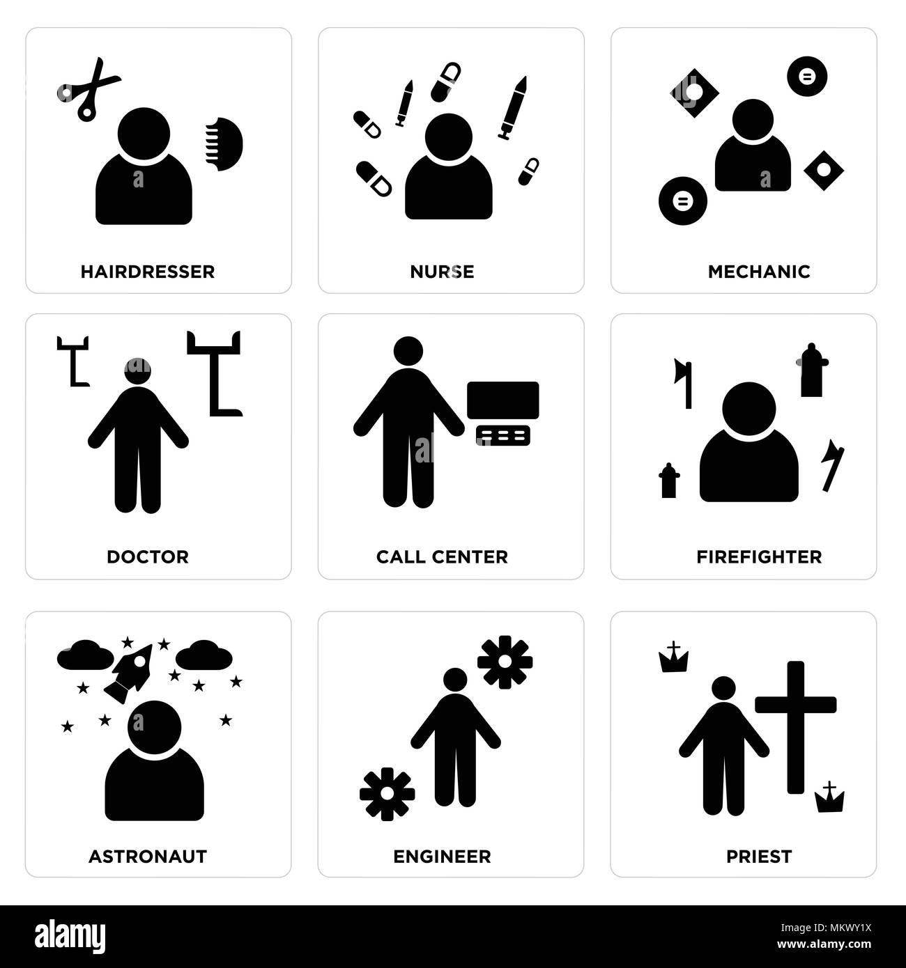 Set Of 9 simple editable icons such as Priest, Engineer, Astronaut ...