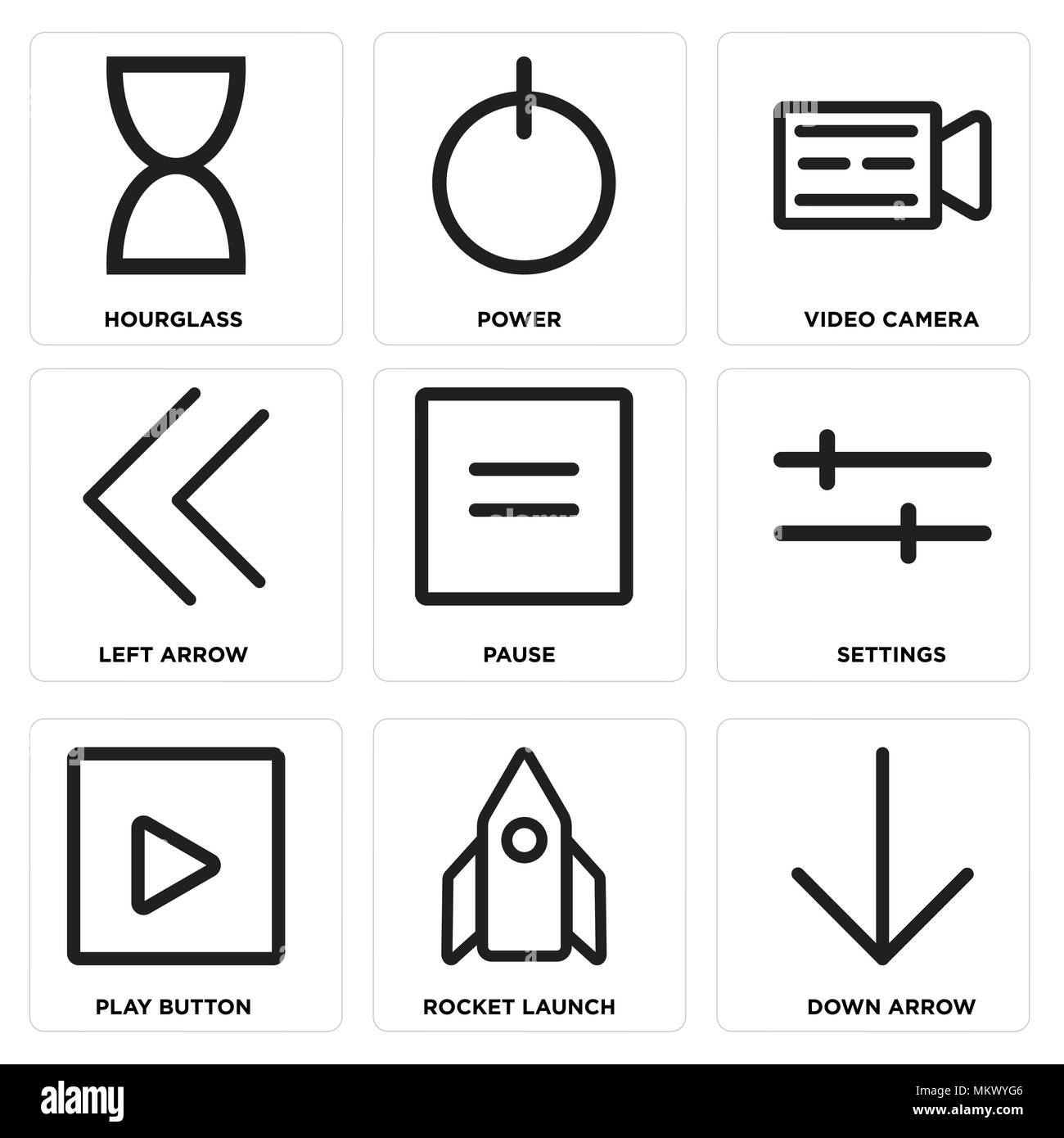 Set Of 9 simple editable icons such as Down arrow, Rocket launch, Play ...