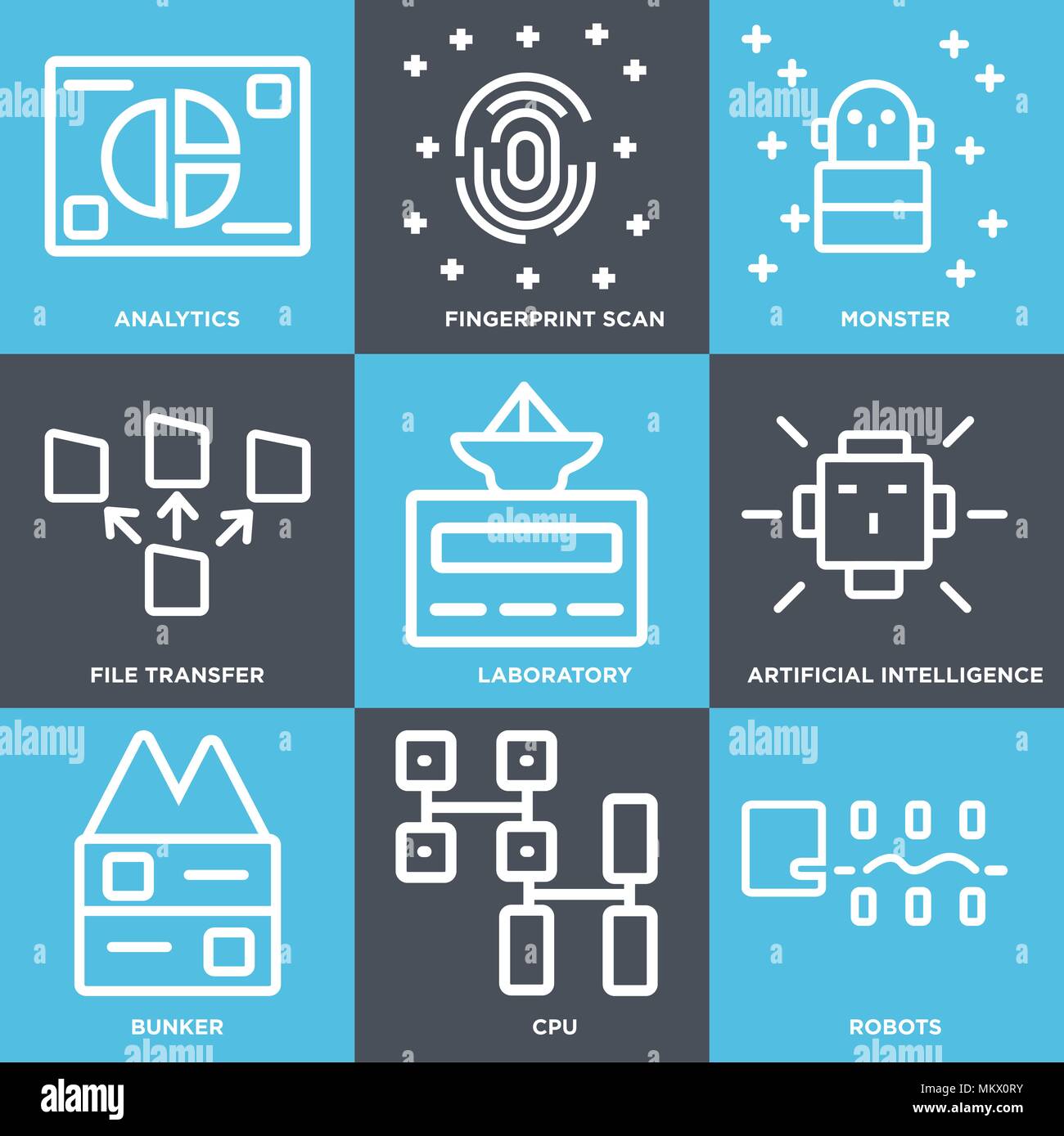 Set Of 9 Simple Editable Icons Such As Robots Cpu Bunker Artificial