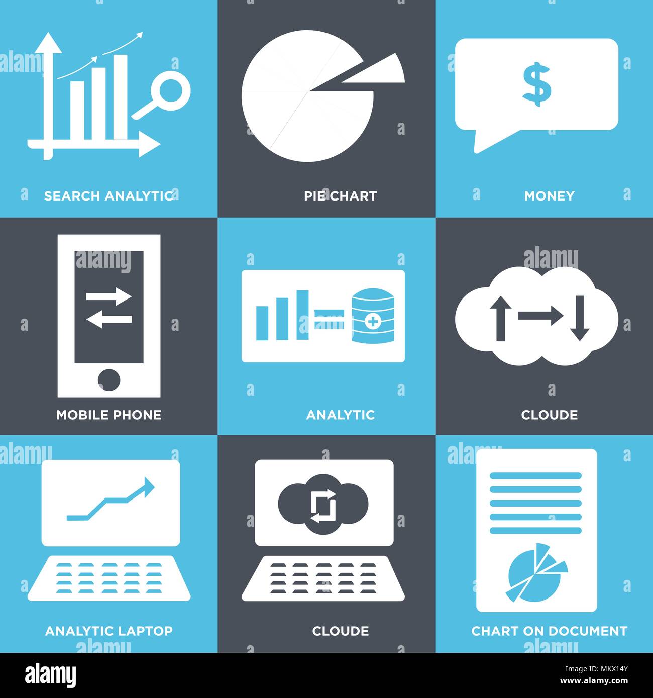 Set Of 9 Simple Editable Icons Such As Chart On Document Cloude Analytic Laptop Analytic