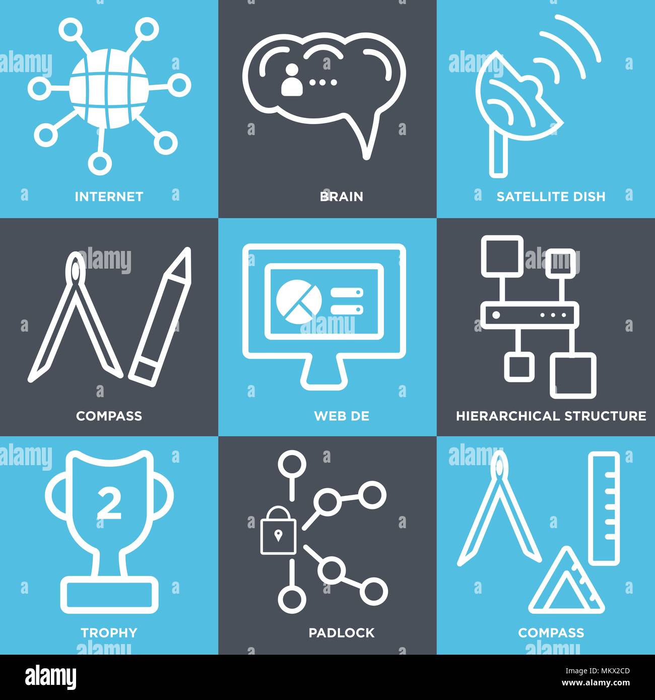 Set Of 9 simple editable icons such as Compass, Padlock, Trophy ...