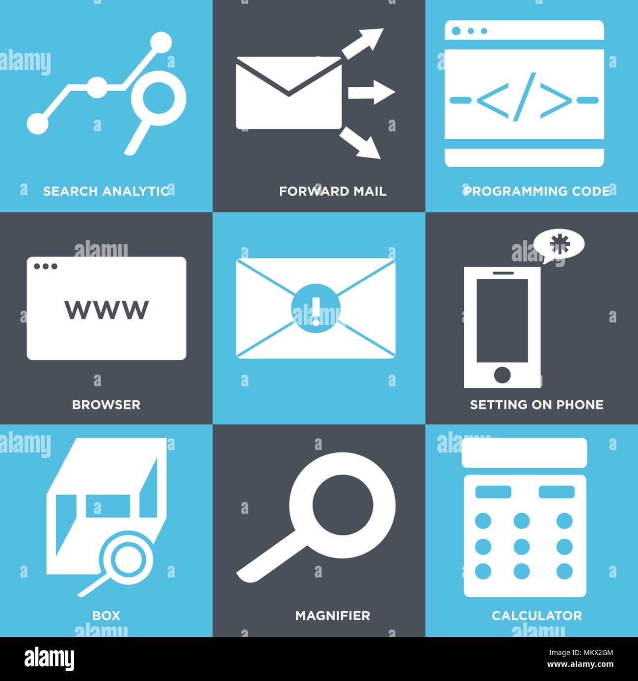 Set Of 9 Simple Editable Icons Such As Calculator Magnifier Box Setting On Phone Browser