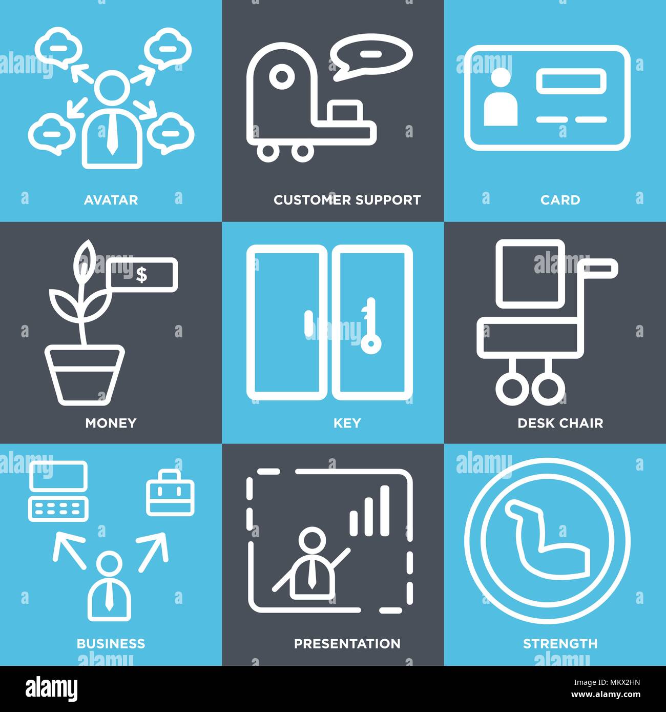 Set Of 9 simple editable icons such as Strength, Presentation, Business ...