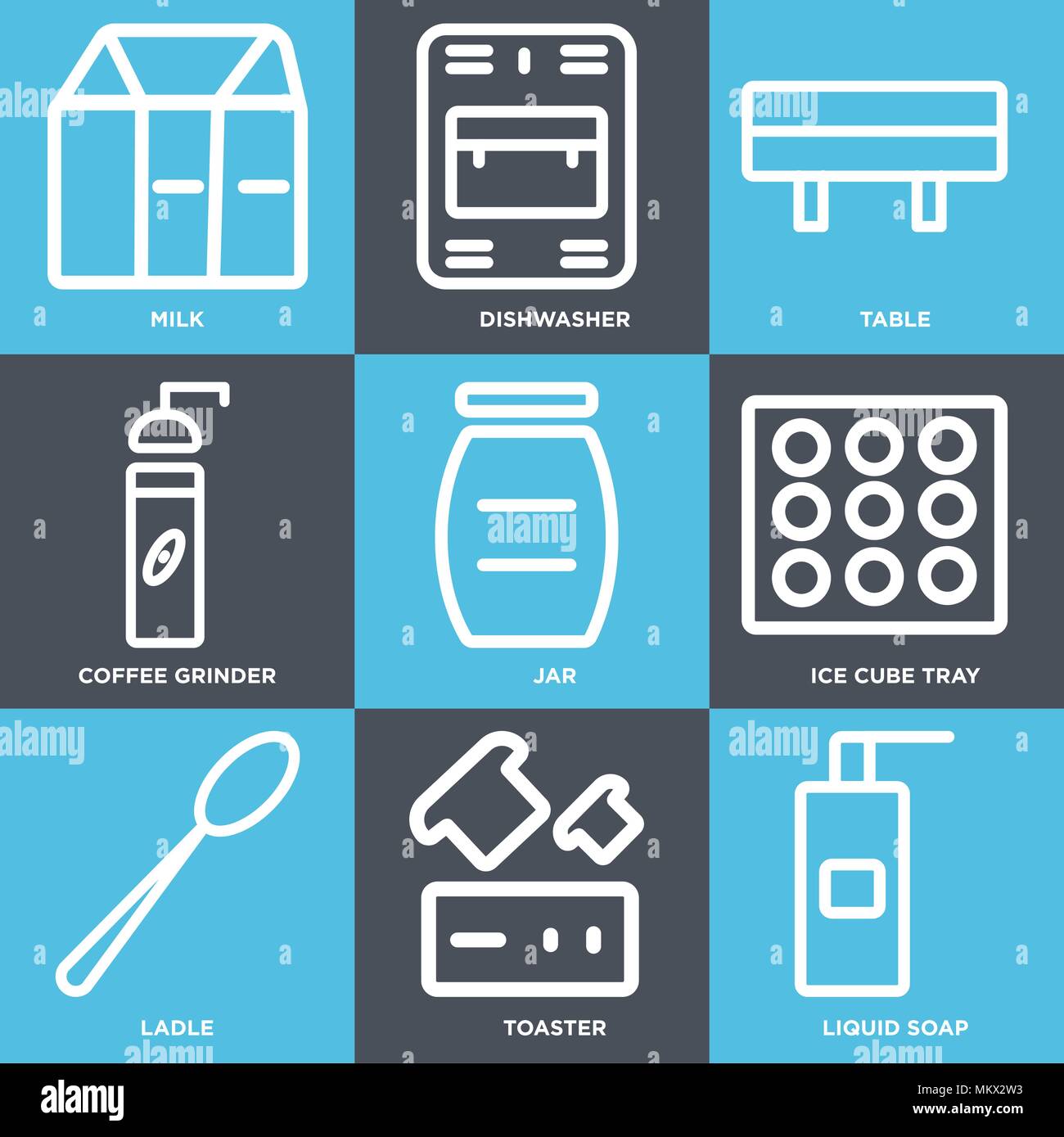 Set Of 9 simple editable icons such as Liquid soap, Toaster, Ladle, Ice ...