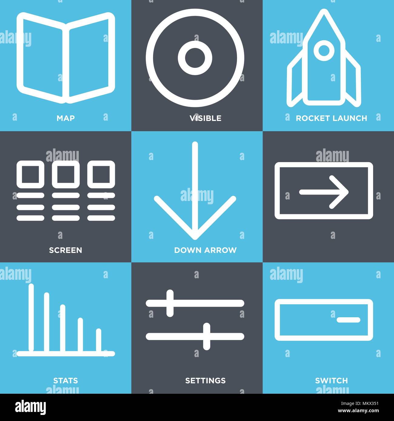 Set Of 9 simple editable icons such as Switch, Settings, Stats, Down ...