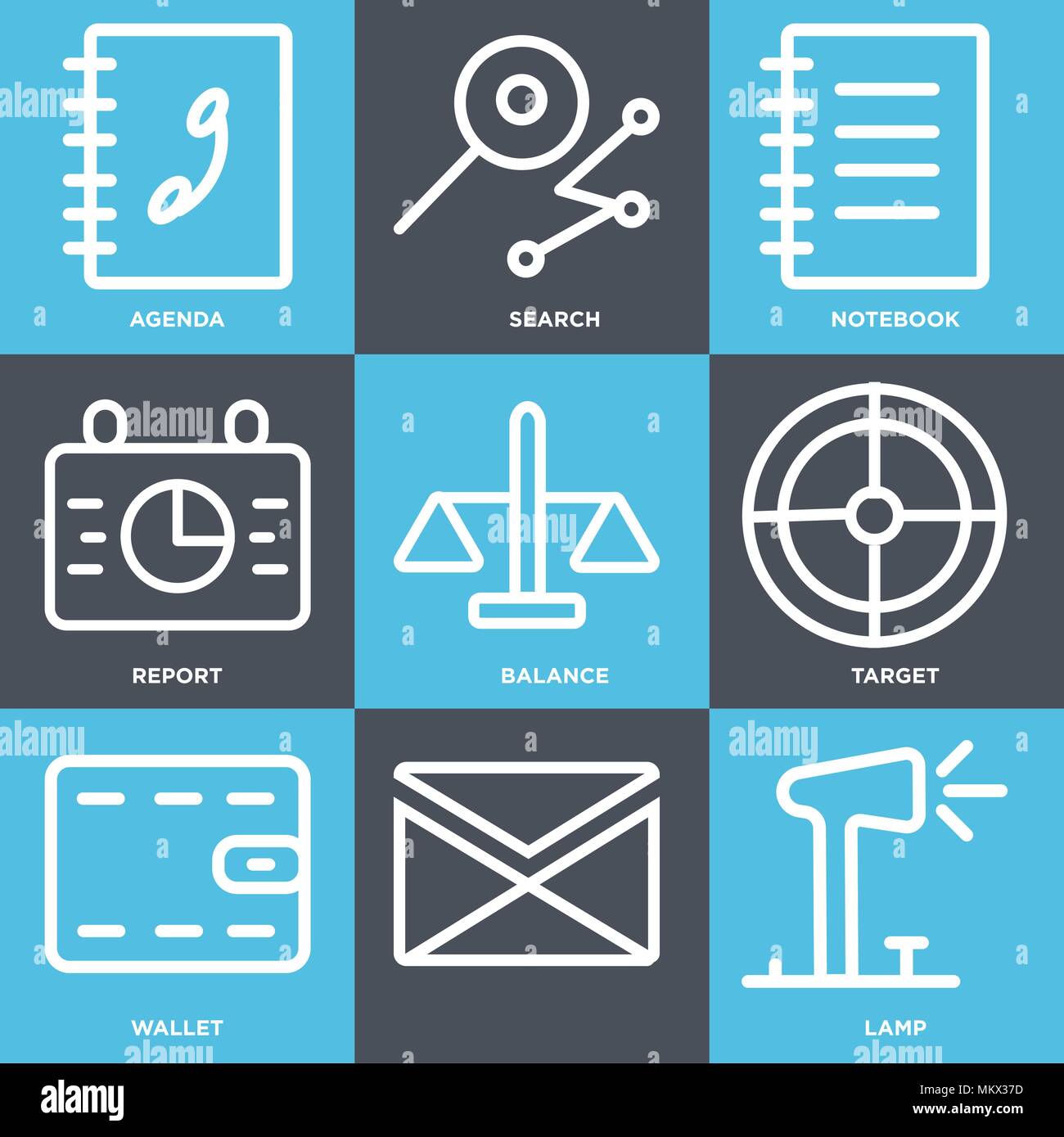 Set Of 9 simple editable icons such as Lamp, Wallet, Target, Balance ...