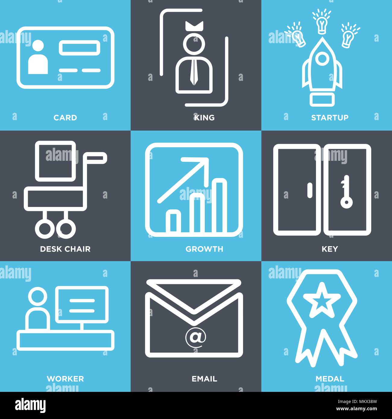 Set Of 9 simple editable icons such as Medal, Email, Worker, Key ...