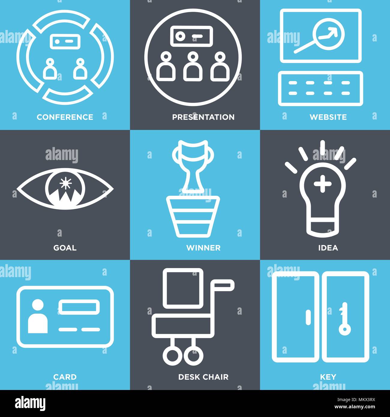 Set Of 9 simple editable icons such as Key, Desk chair, Card, Idea ...