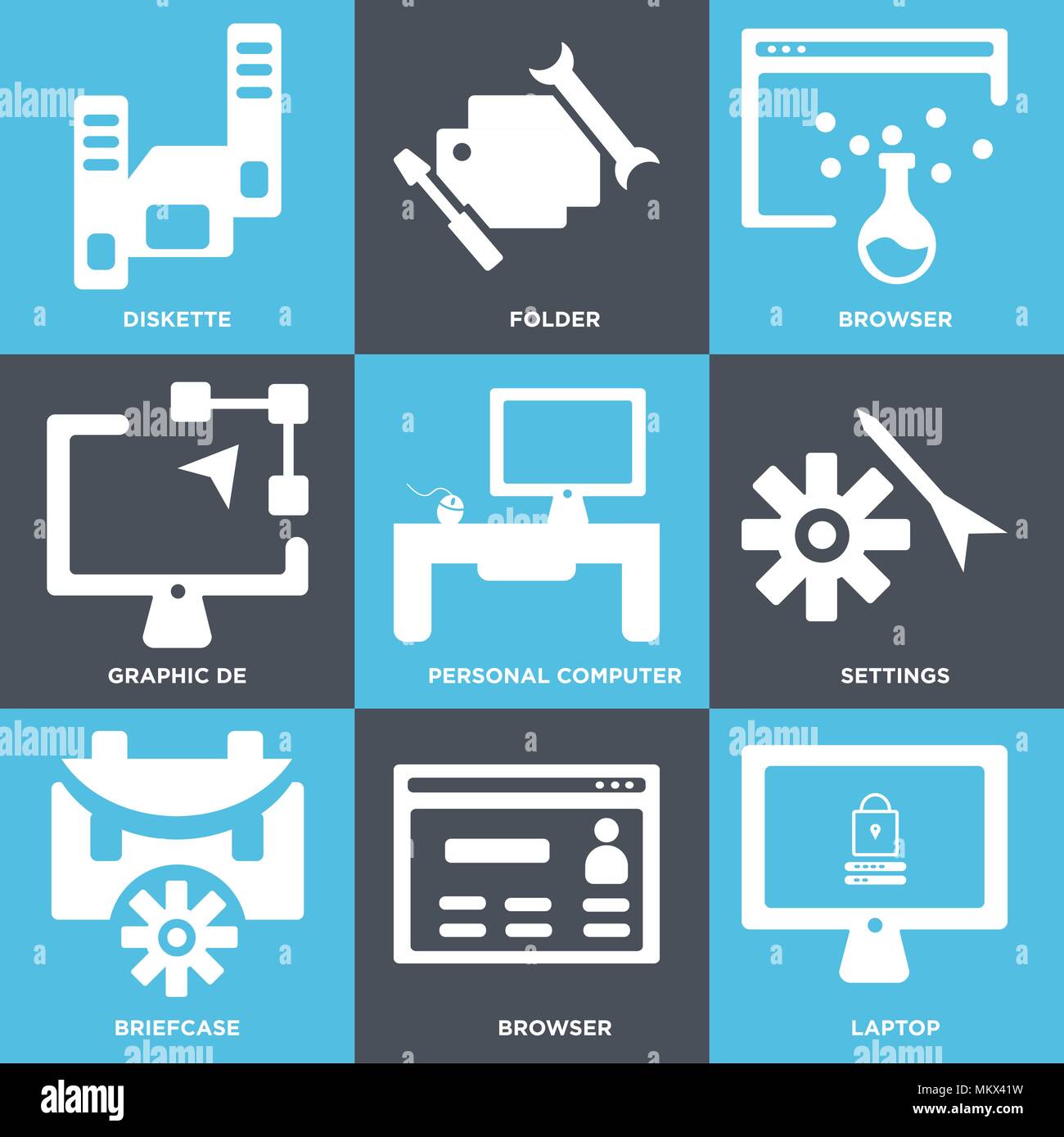 Set Of 9 Simple Editable Icons Such As Laptop Browser Briefcase