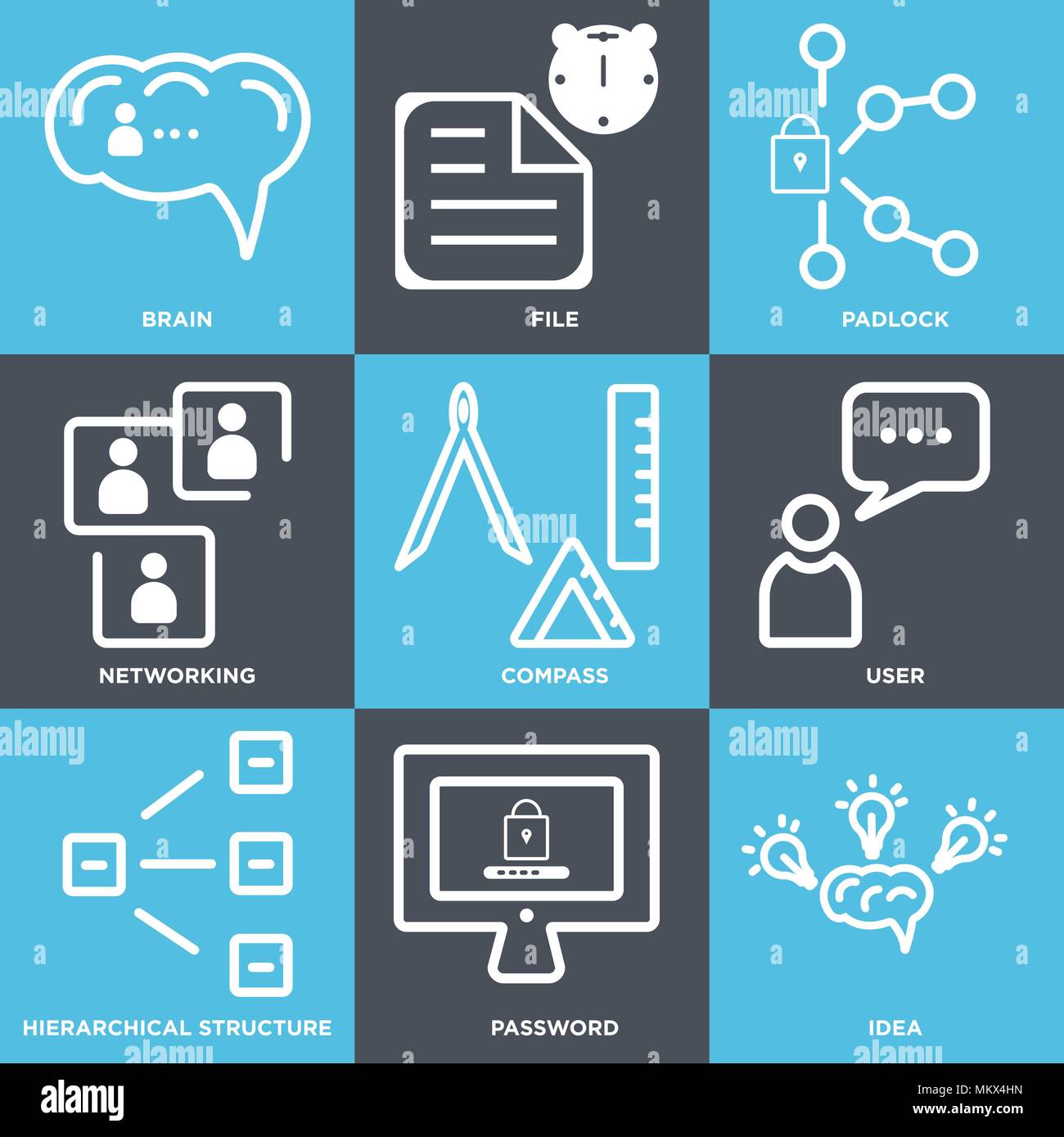 Set Of 9 Simple Editable Icons Such As Idea Password Hierarchical Structure User Compass