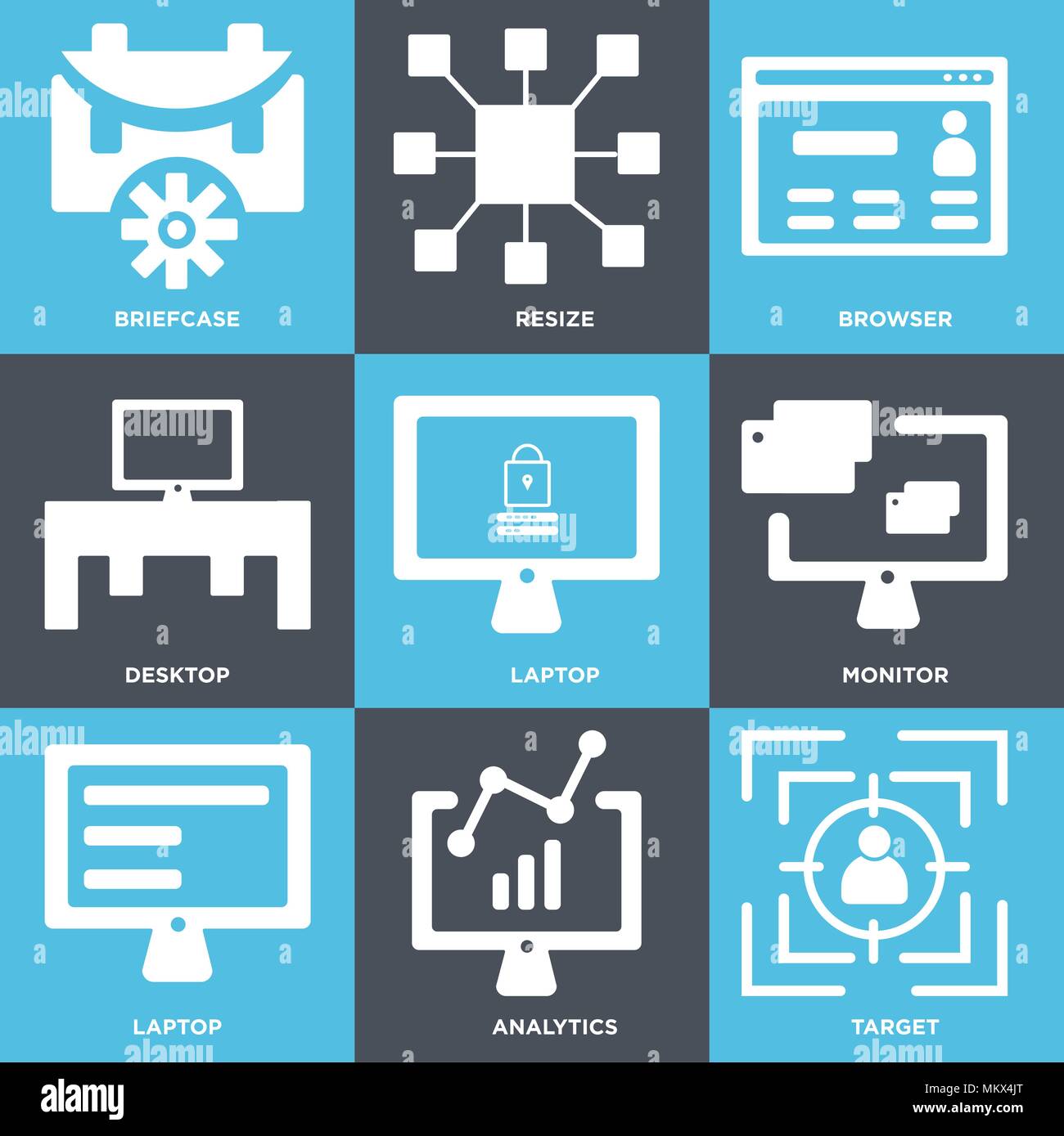 Set Of 9 Simple Editable Icons Such As Target Analytics Laptop Monitor Desktop Browser
